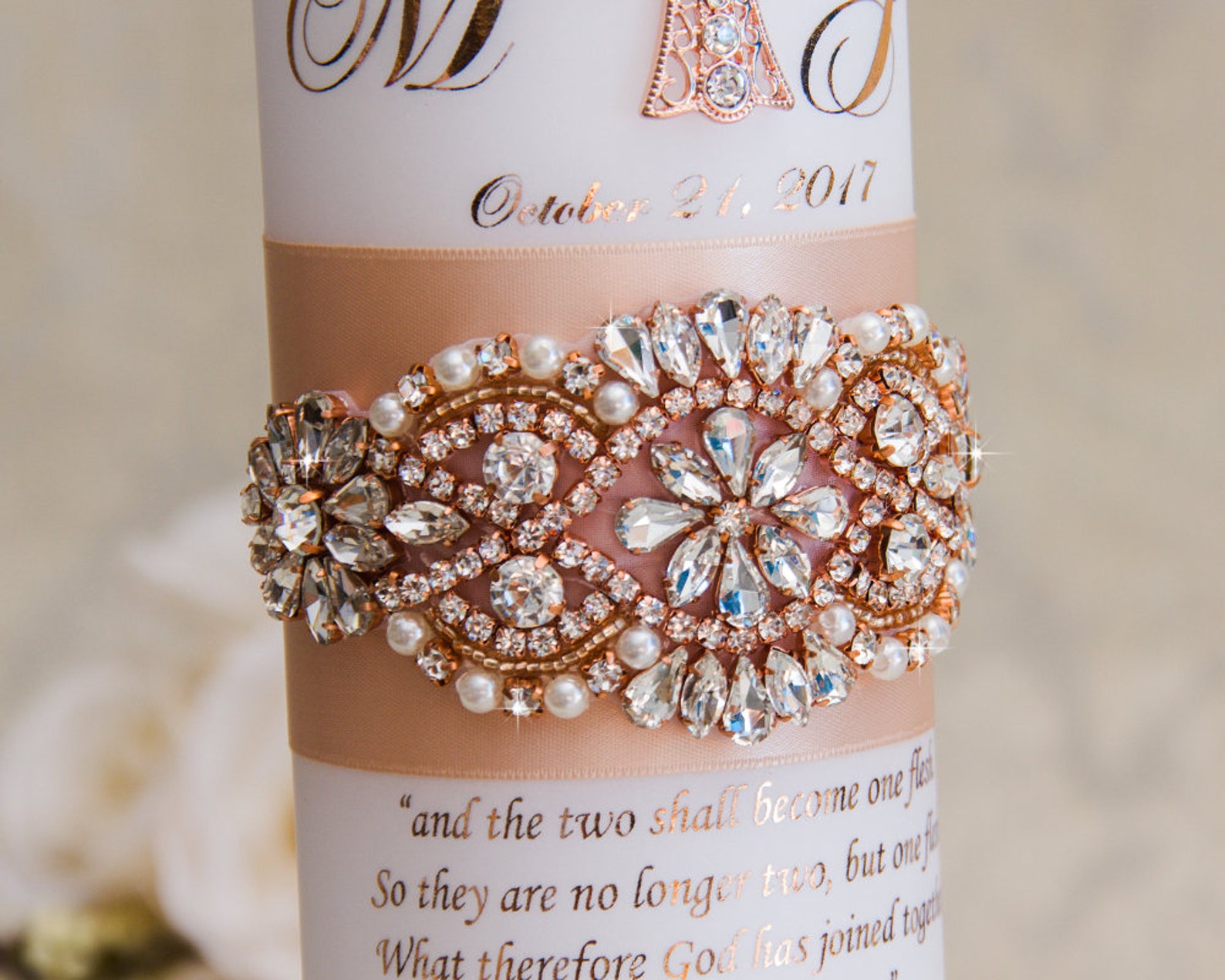 Rose Gold Wedding Unity Candle Set With Rose Gold Cross | Etsy