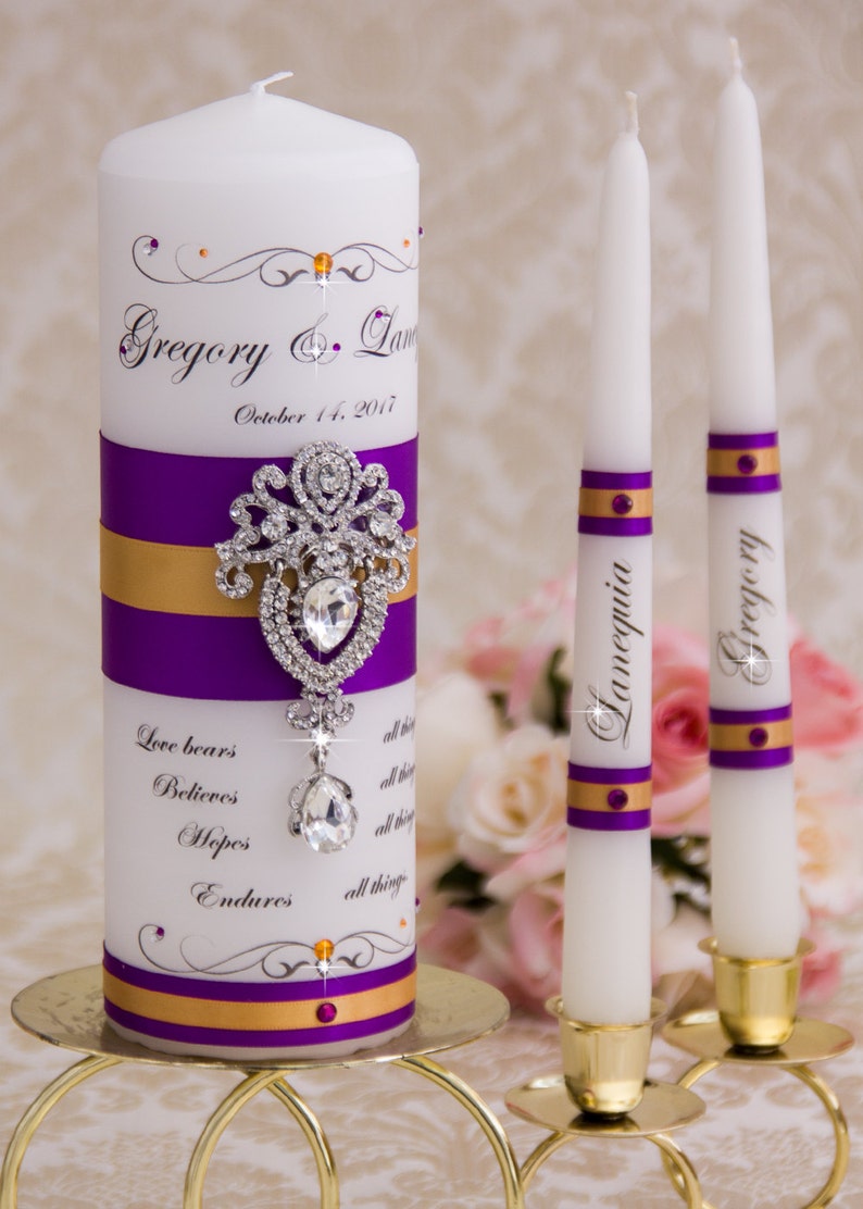 Purple and Gold Unity Candle Set Wedding Unity Candle Set | Etsy