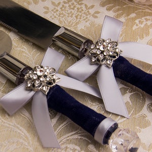 Navy Blue Wedding Cake Cutting Set Wedding Cake Server Set Wedding Cake ...