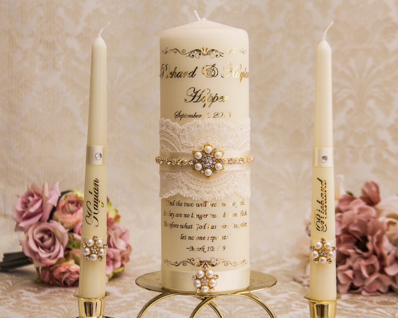 Gold Personalized Wedding Unity Candle Set Gold Unity - Etsy