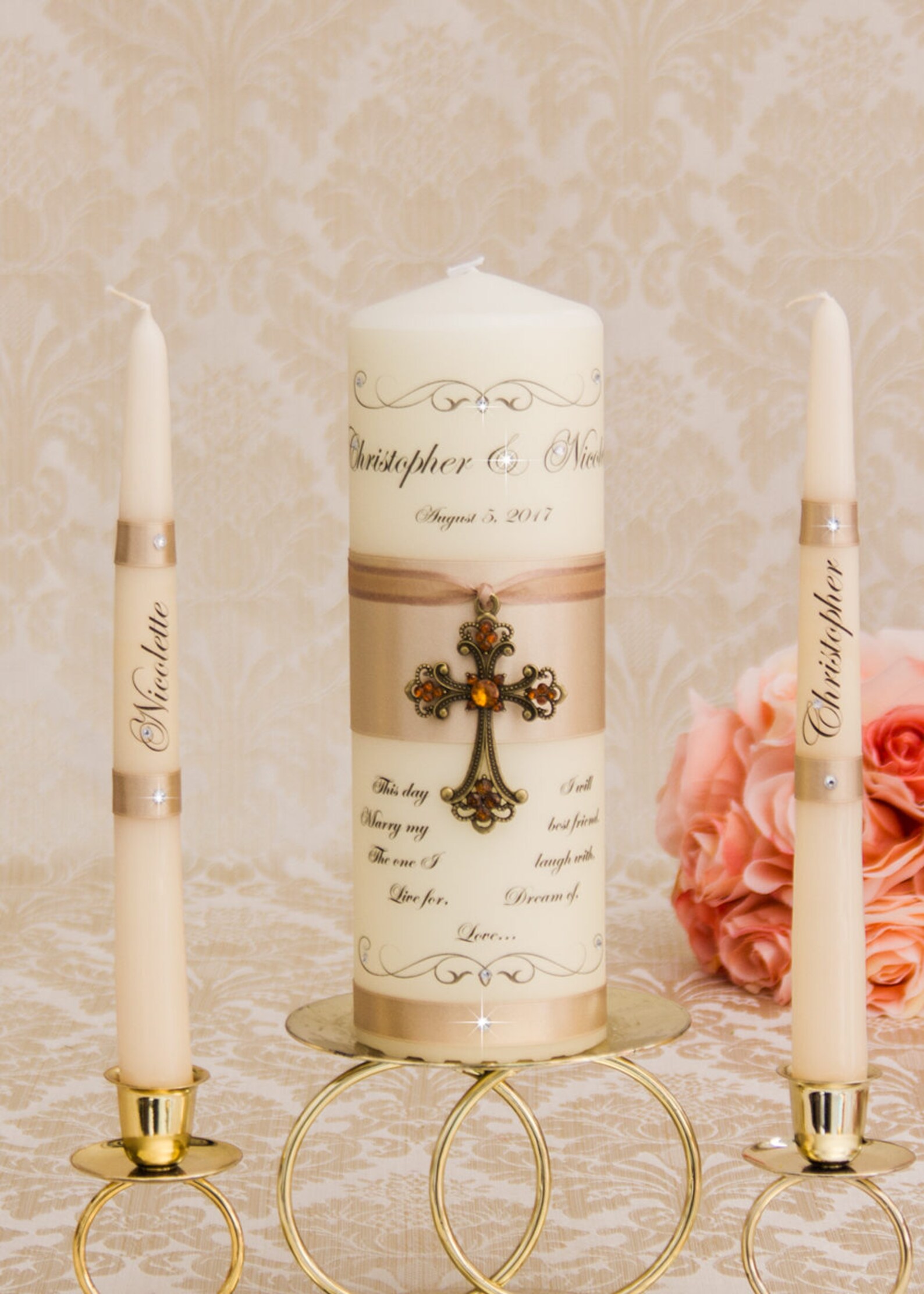 Champagne Unity Candle Set, Wedding Unity Candle Set, Personalized ...