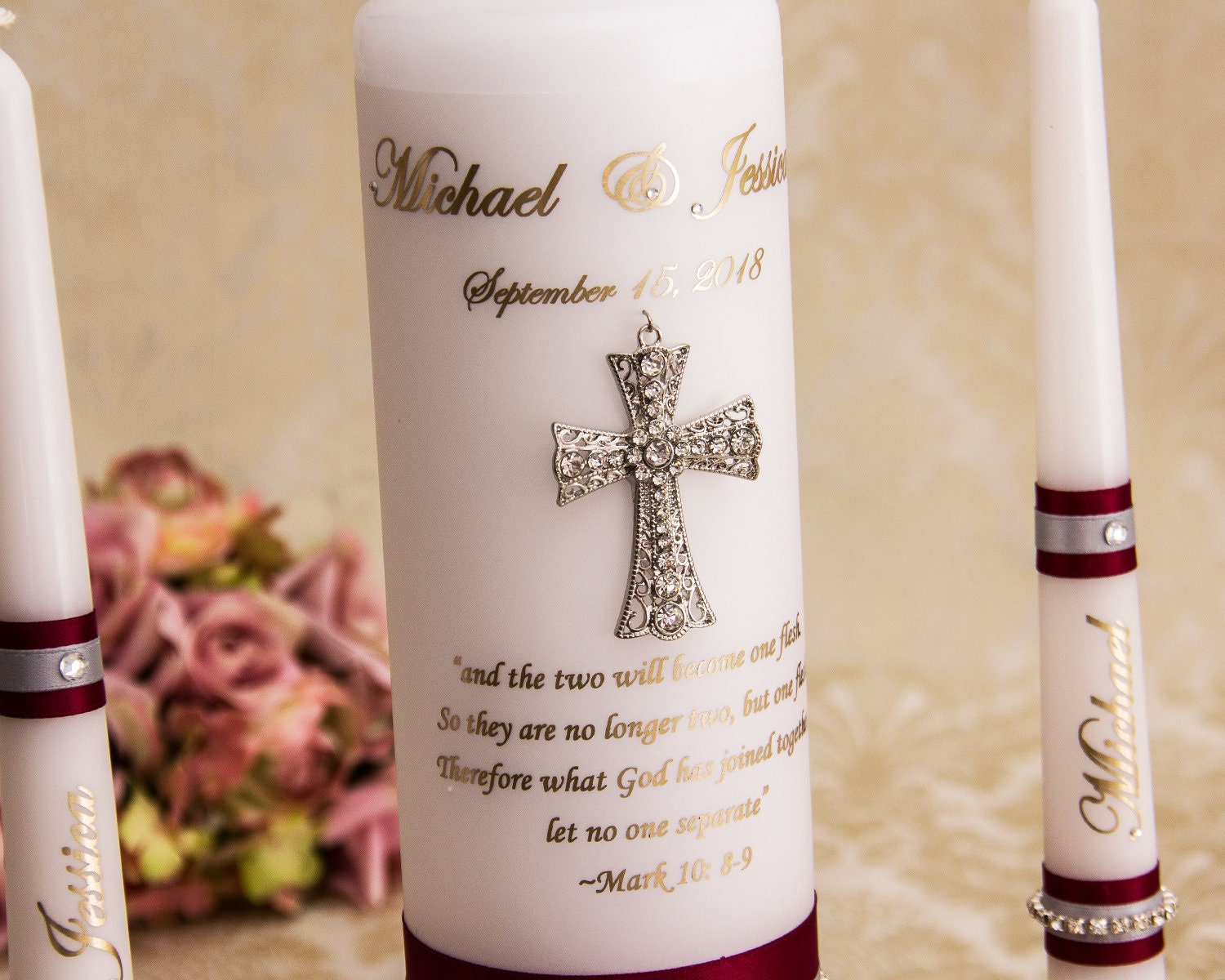 Personalized Unity Candle Set Silver Cross Candle Set Church Wedding ...