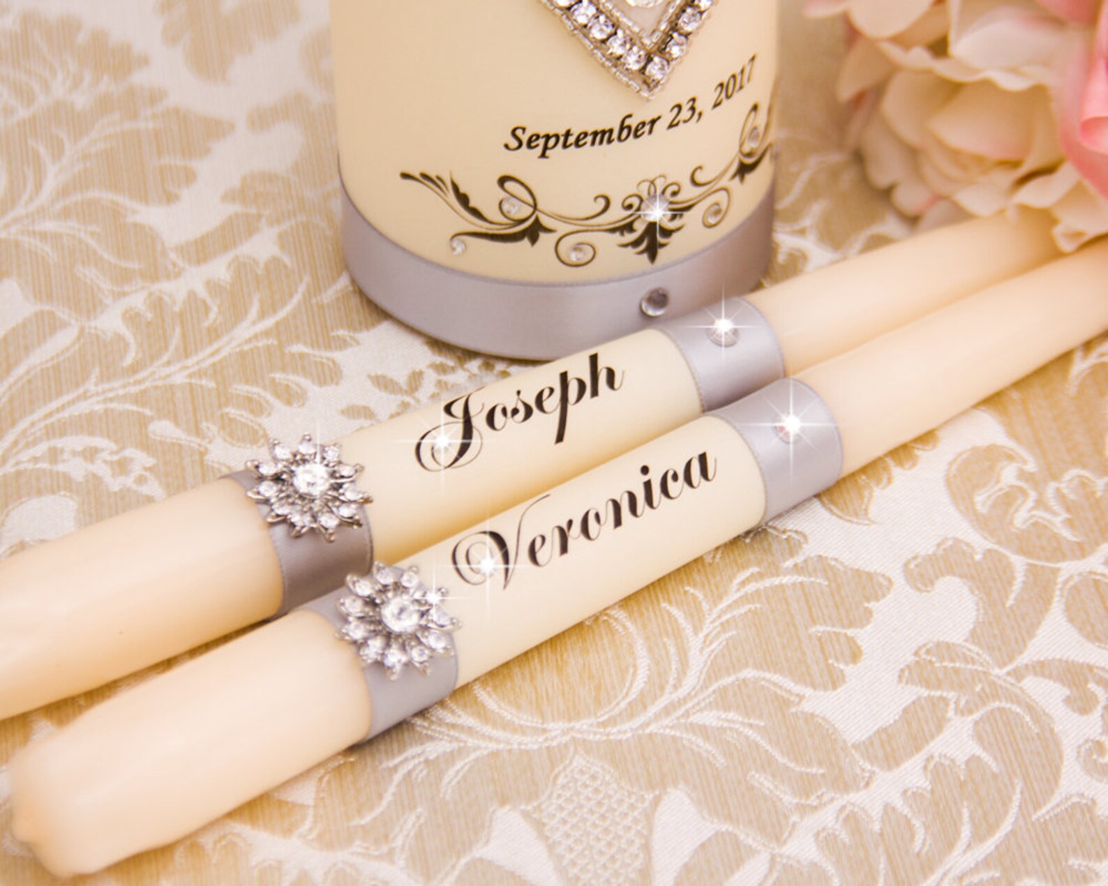 Silver Wedding Unity Candle Set Crystal Unity Candles Etsy