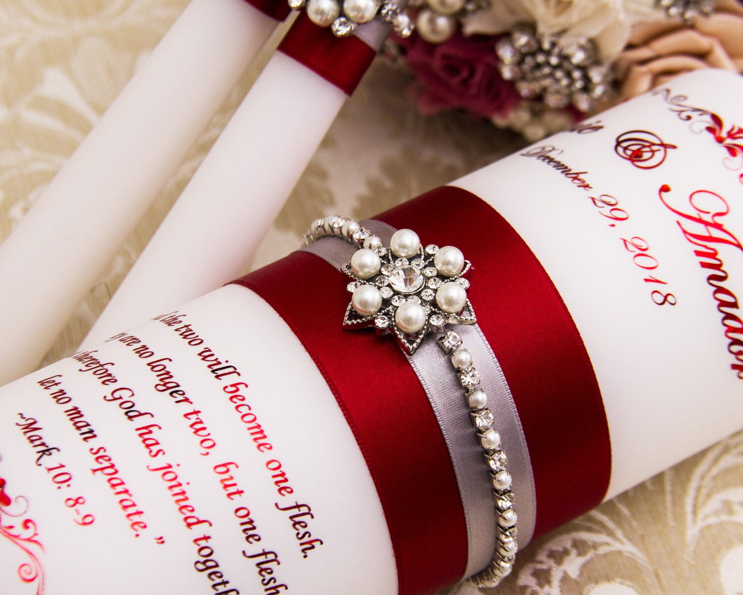 Burgundy Wedding Unity Candle Set, Unity Candles for Wedding, Bling ...