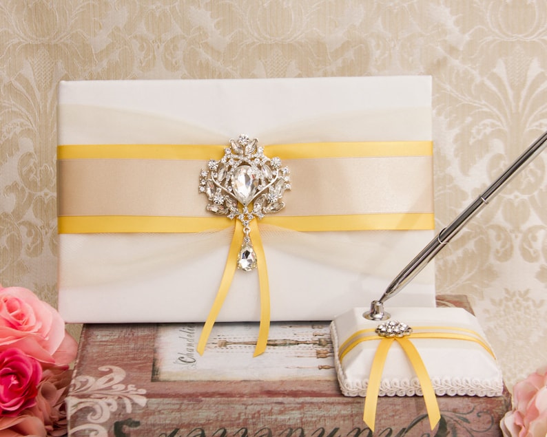 Champagne Wedding Guest Book, Gold and Champagne Crystal Wedding Sign ...