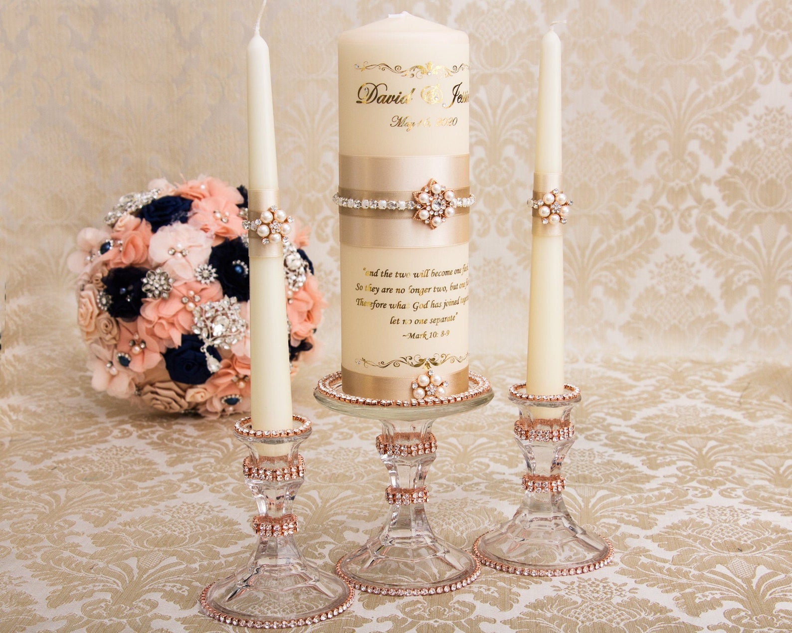 Wedding Unity Candle Holder Set Rose Gold Art Deco Gatsby Wedding Unity ...