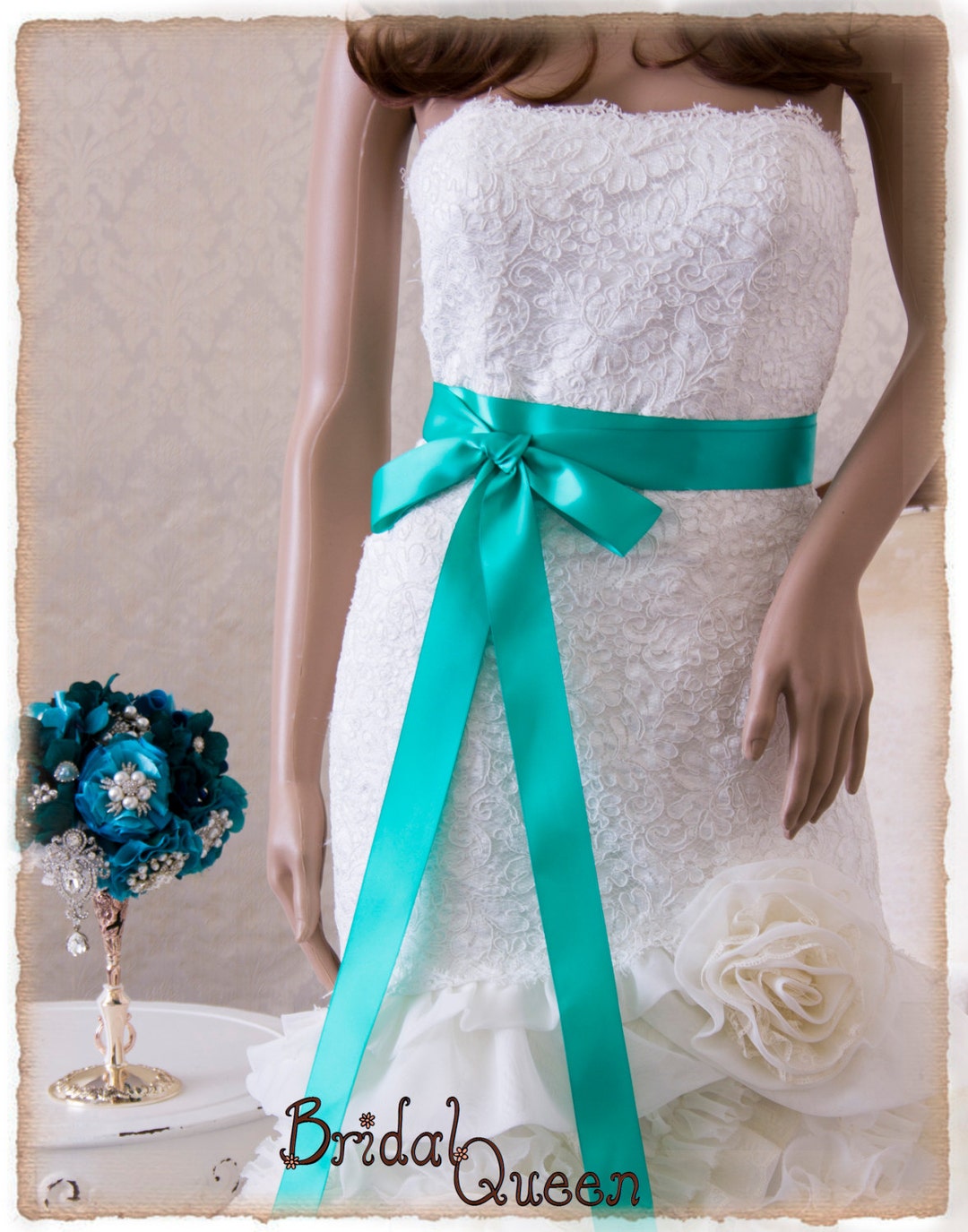 DEEP TURQUOISE Bridal Sash, Satin Ribbon Sash, Wedding Sash, Satin ...