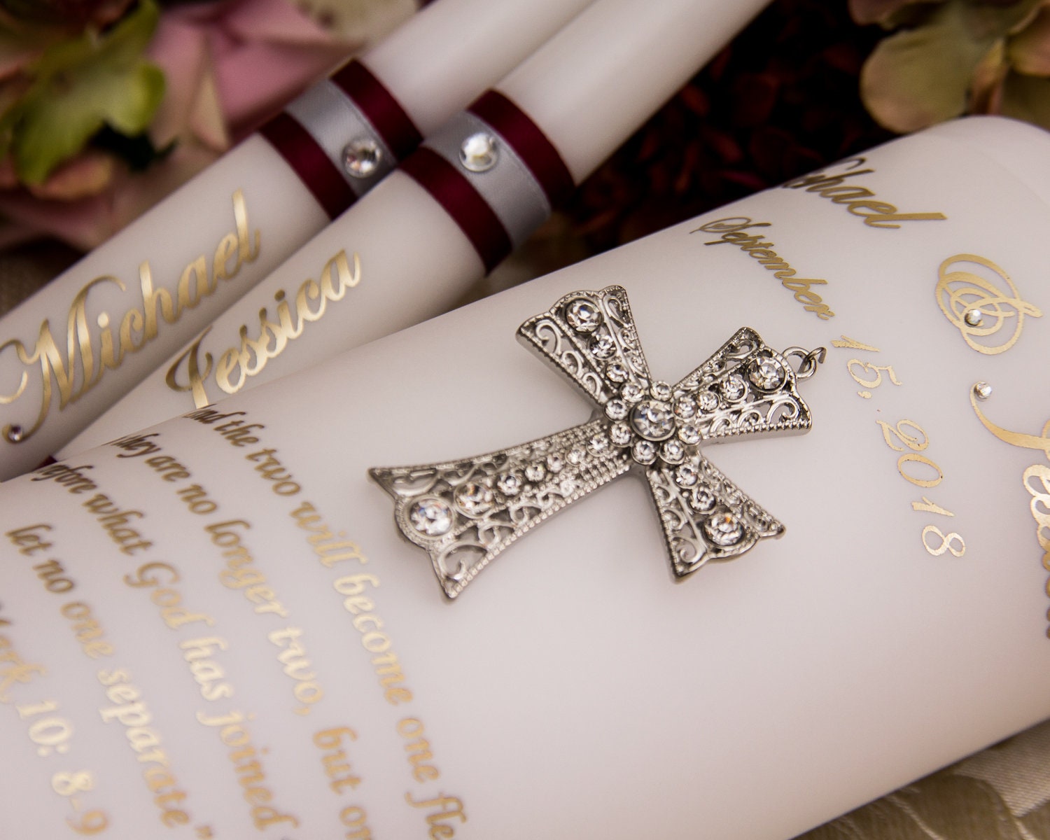 Personalized Unity Candle Set Silver Cross Candle Set Church Wedding ...