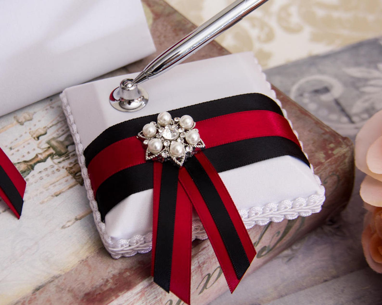 Red and Black Wedding Accessories Set Wedding Ring Bearer | Etsy