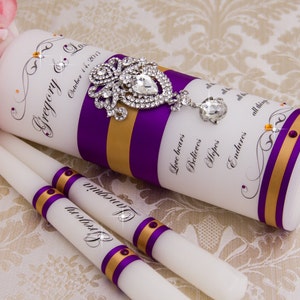Purple and Gold Unity Candle Set, Wedding Unity Candle Set Personalized ...
