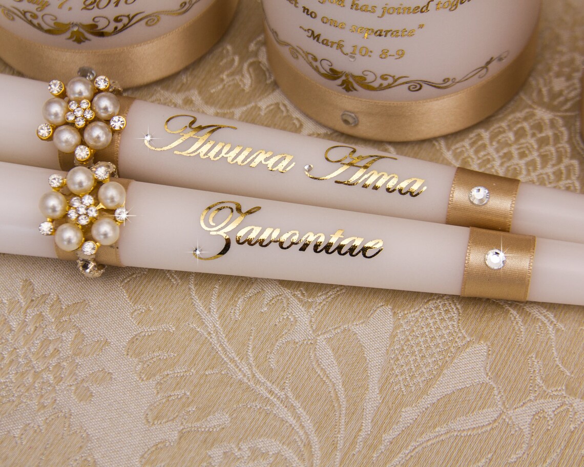 Personalized Wedding Unity Candle Set Gold Family Wedding - Etsy