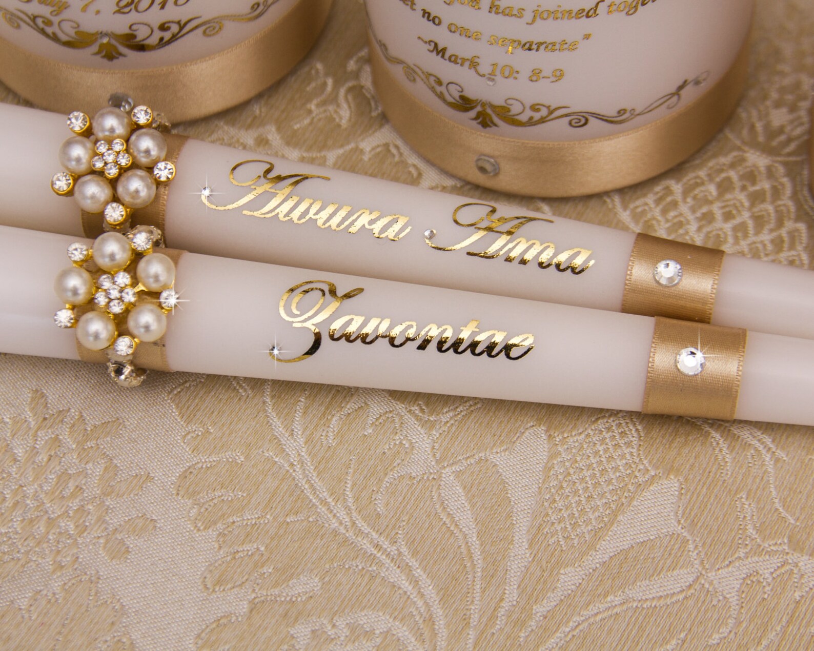 Personalized Wedding Unity Candle Set Gold Family Wedding - Etsy