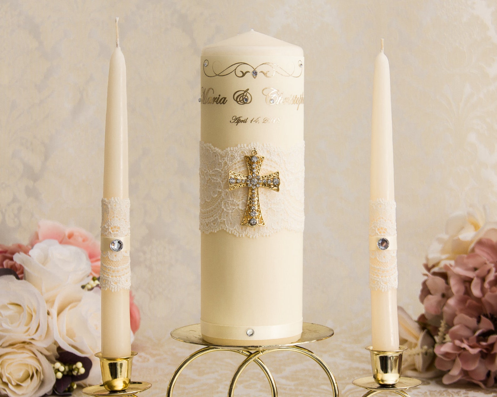 Unity Candle Set Gold Cross Candle Set Church Wedding Unity - Etsy