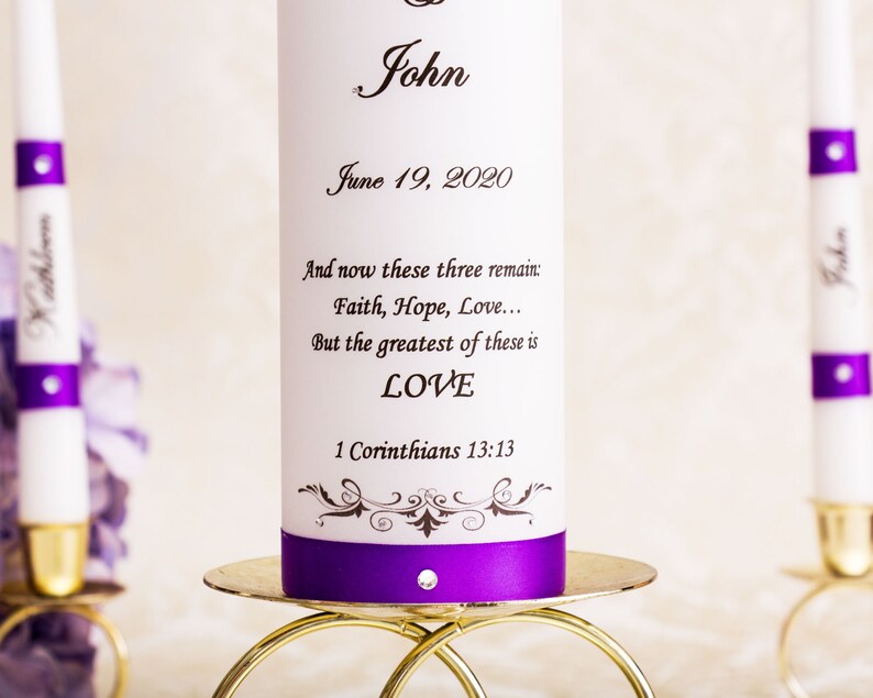 Purple Wedding Unity Candle Set Modern Wedding Candles Set | Etsy