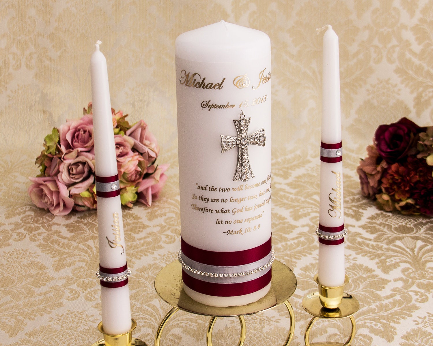 Personalized Unity Candle Set Silver Cross Candle Set Church Wedding ...