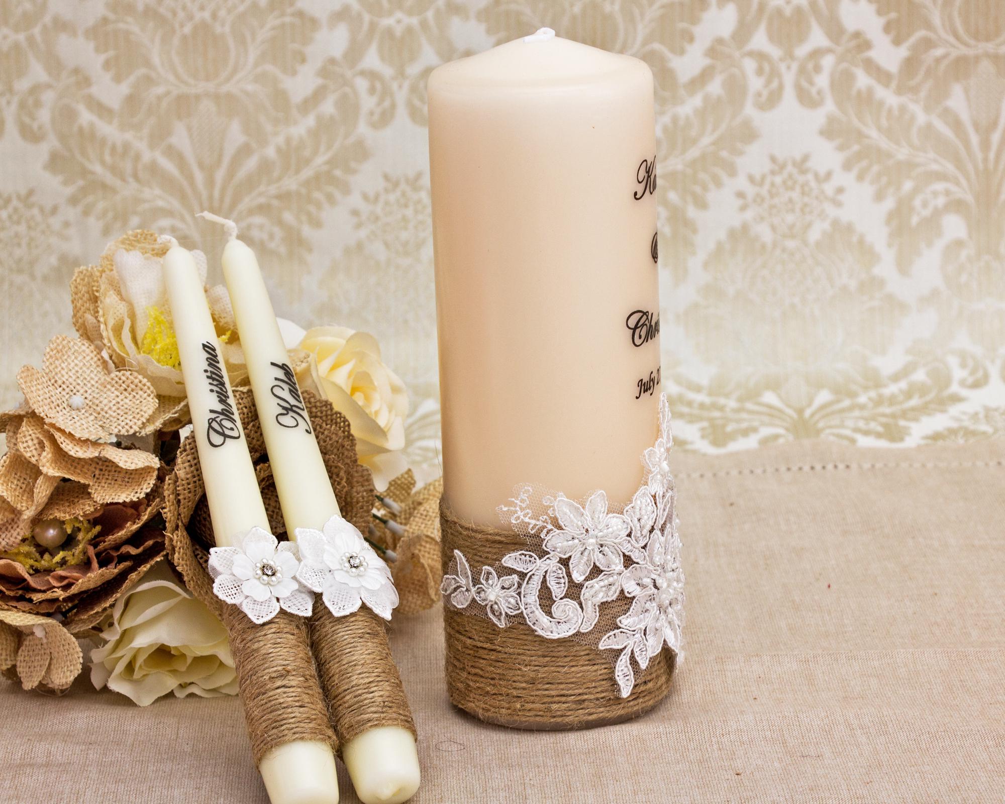 Rustic Personalized Wedding Candles With Twine and Lace - Etsy