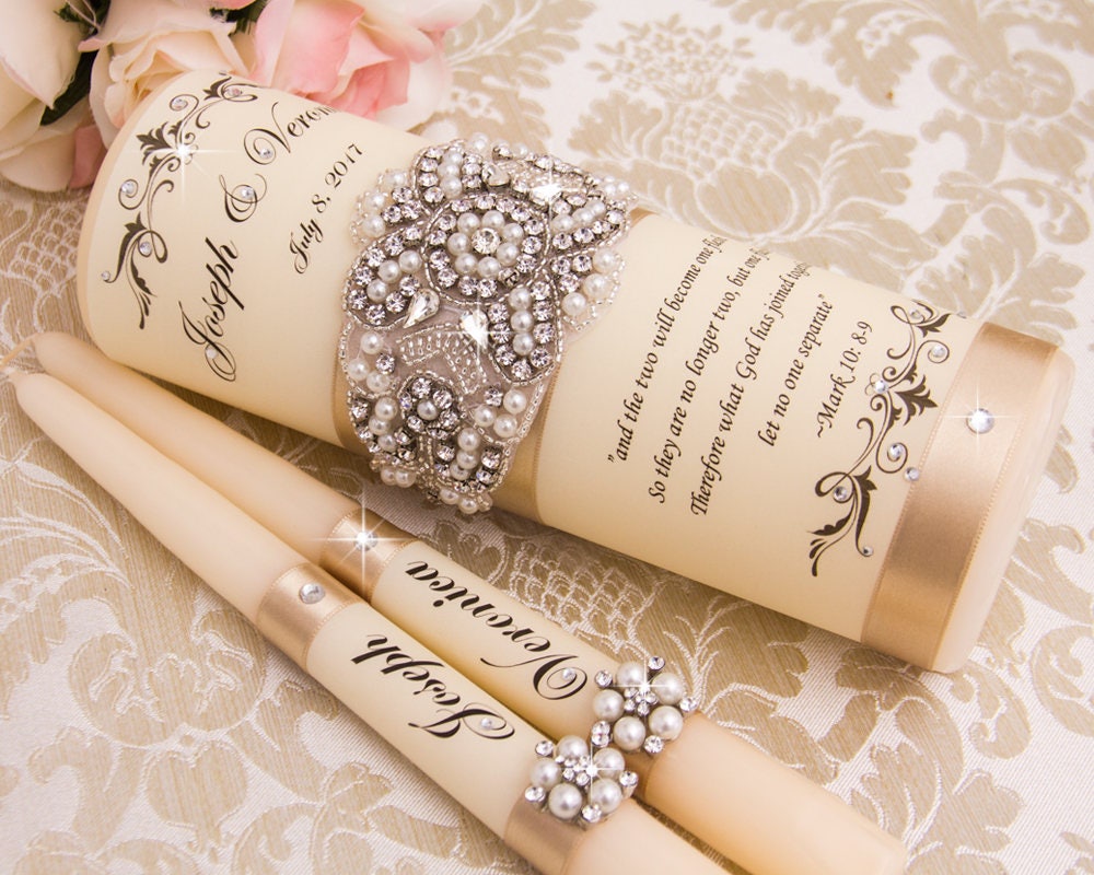 Pearl Wedding Unity Candle Set Champagne Wedding Unity - Etsy