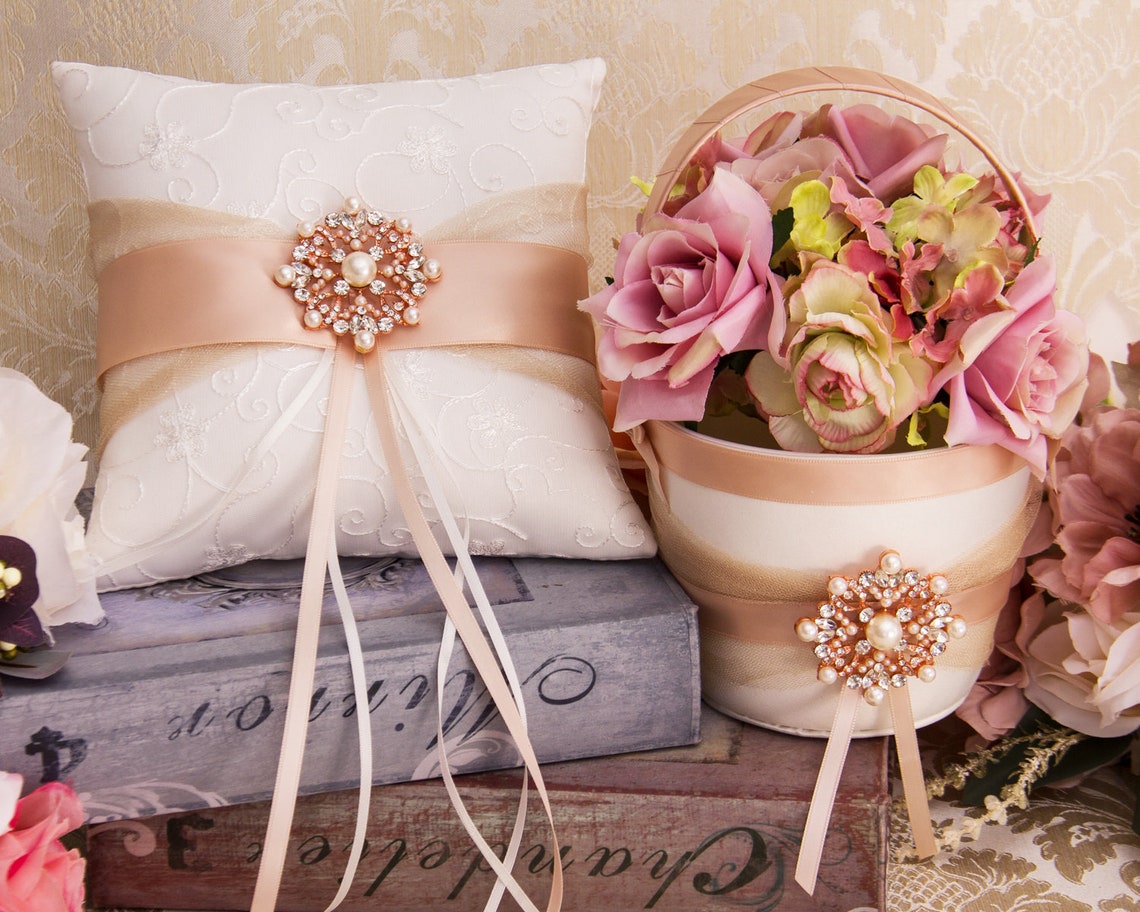 Rose Gold Wedding Accessories Set Flower Girl Basket Wedding | Etsy