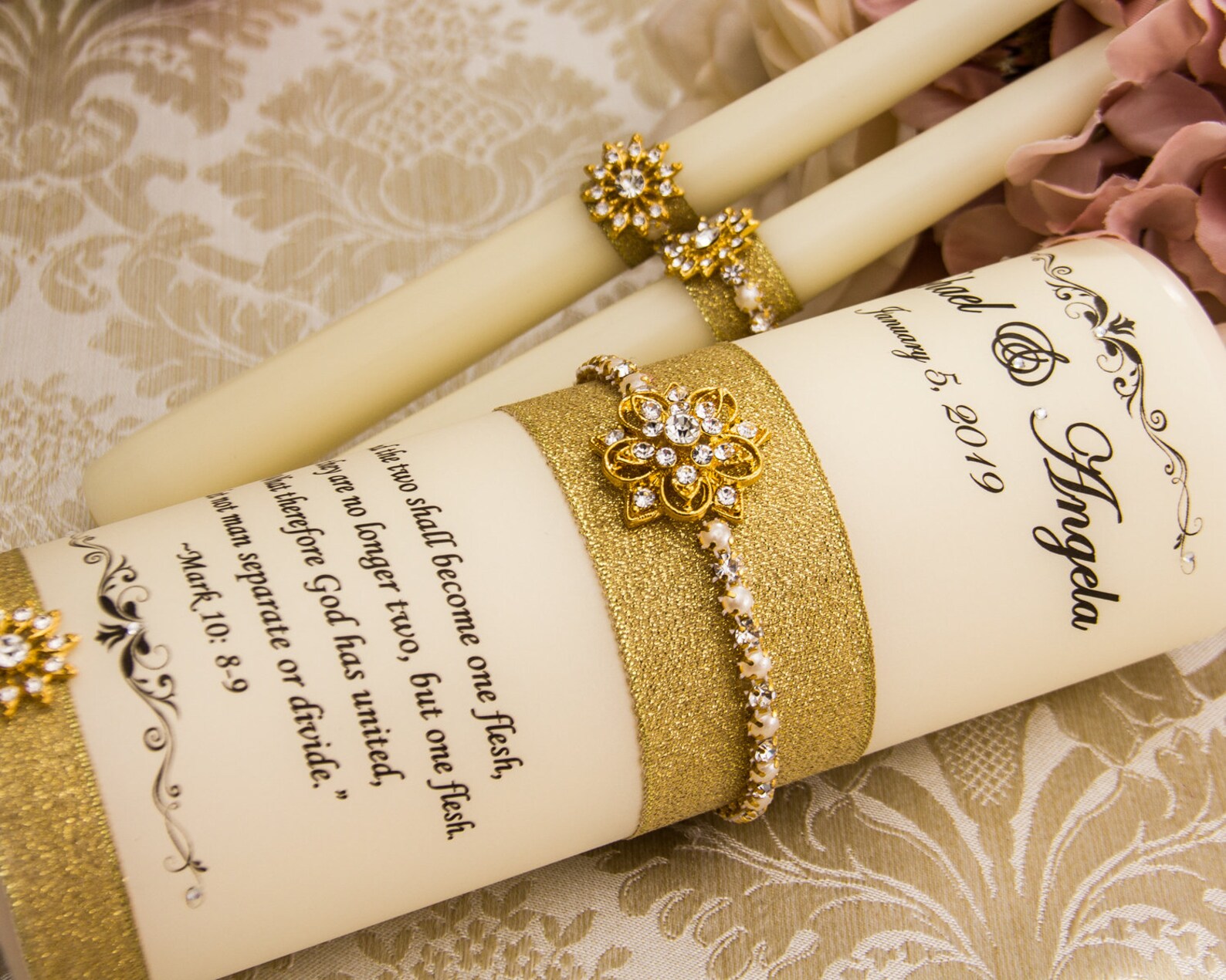 Gold Personalized Wedding Unity Candle Set, Gold Unity Candles ...