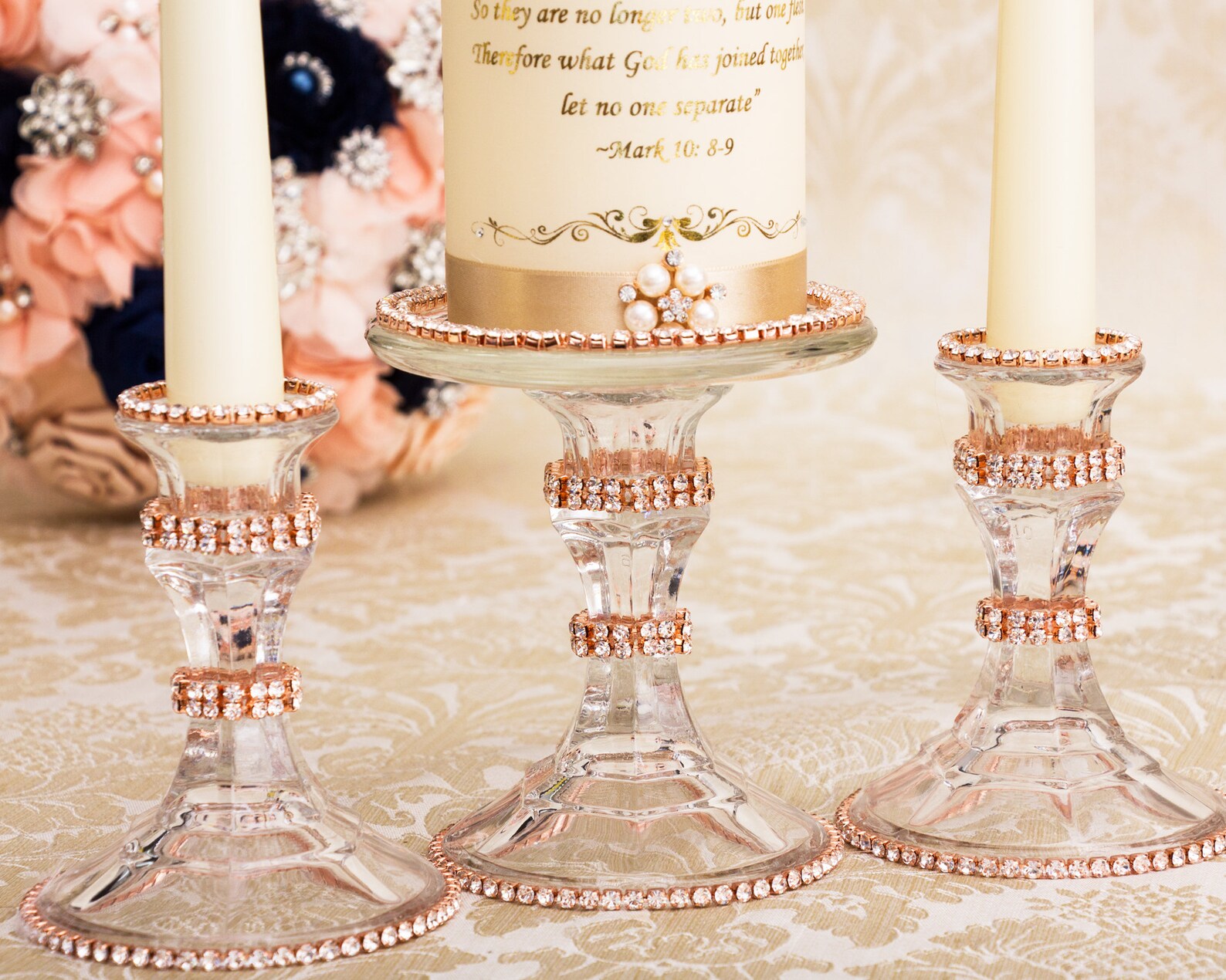 Wedding Unity Candle Holder Set Rose Gold Art Deco Gatsby Wedding Unity ...