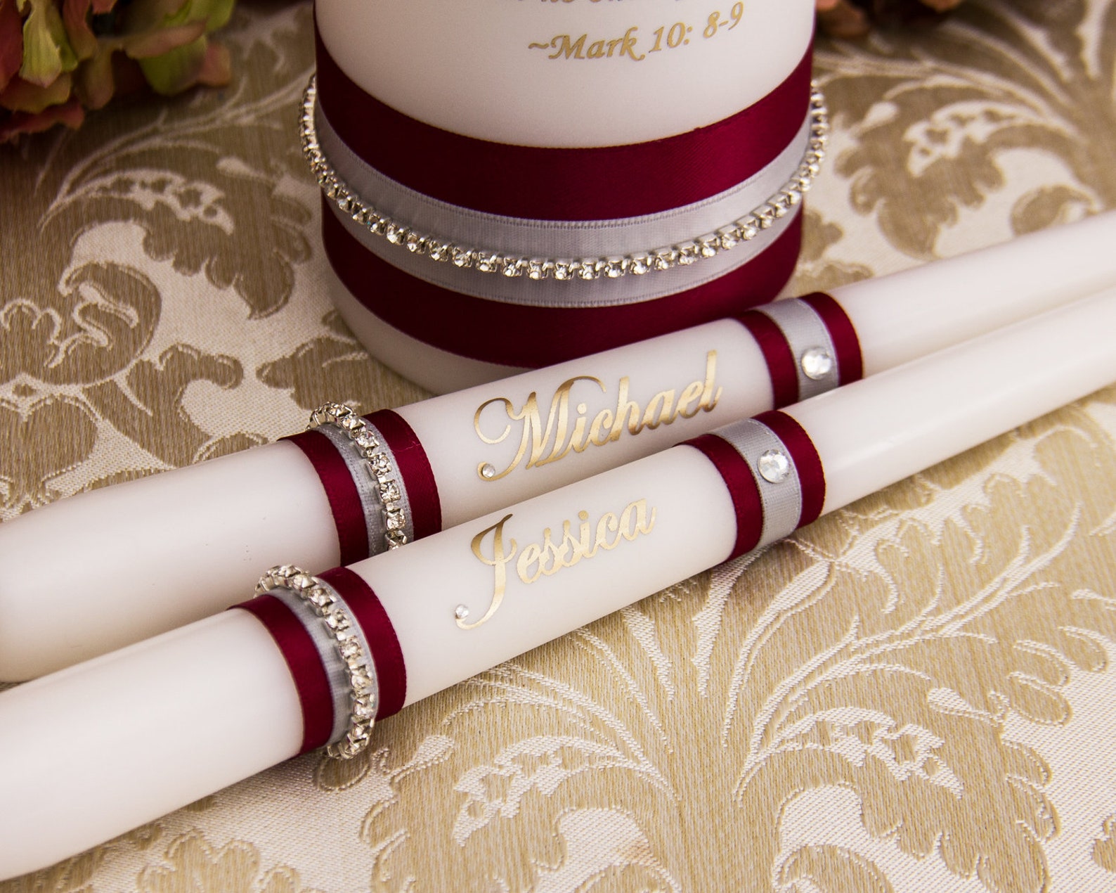 Personalized Unity Candle Set Silver Cross Candle Set Church Wedding ...