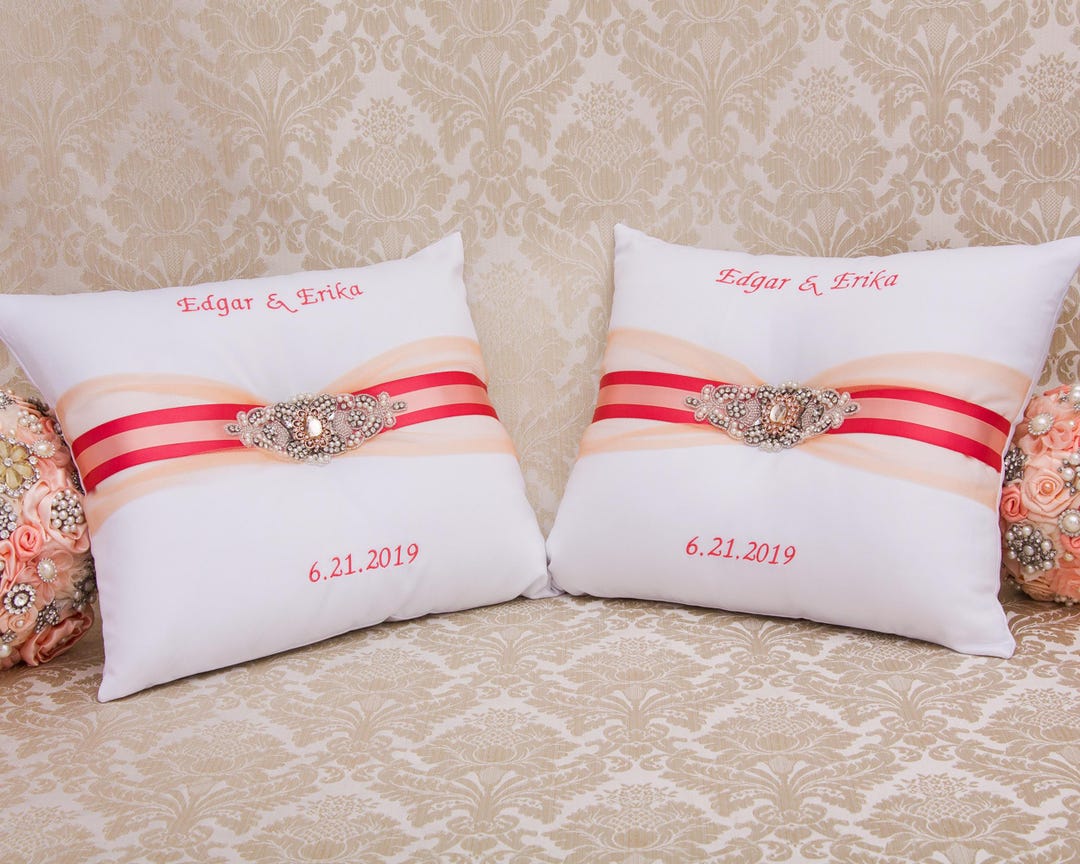 Set of 2 Wedding Kneeling Pillows, Monogrammed Ceremony Pillow ...
