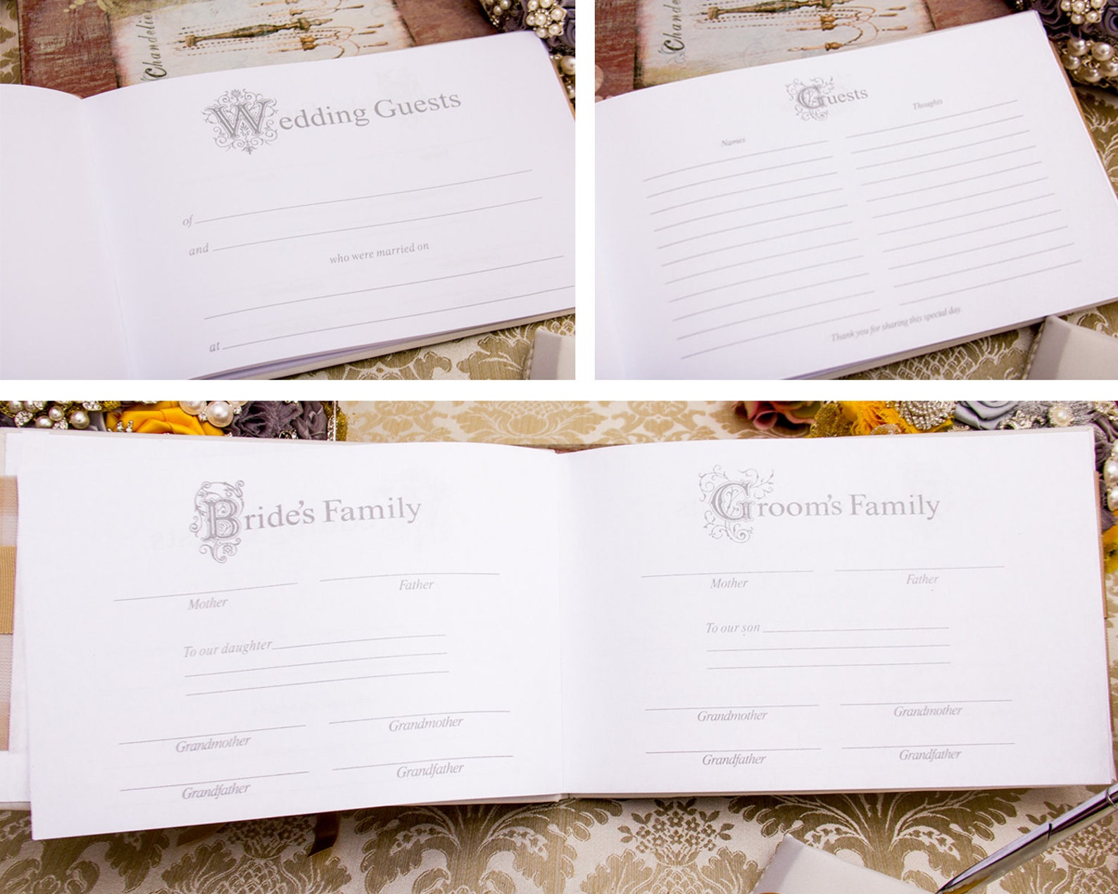 Custom Wedding Guest Book With Pen Holder, Navy Blush Guest Book, Navy ...