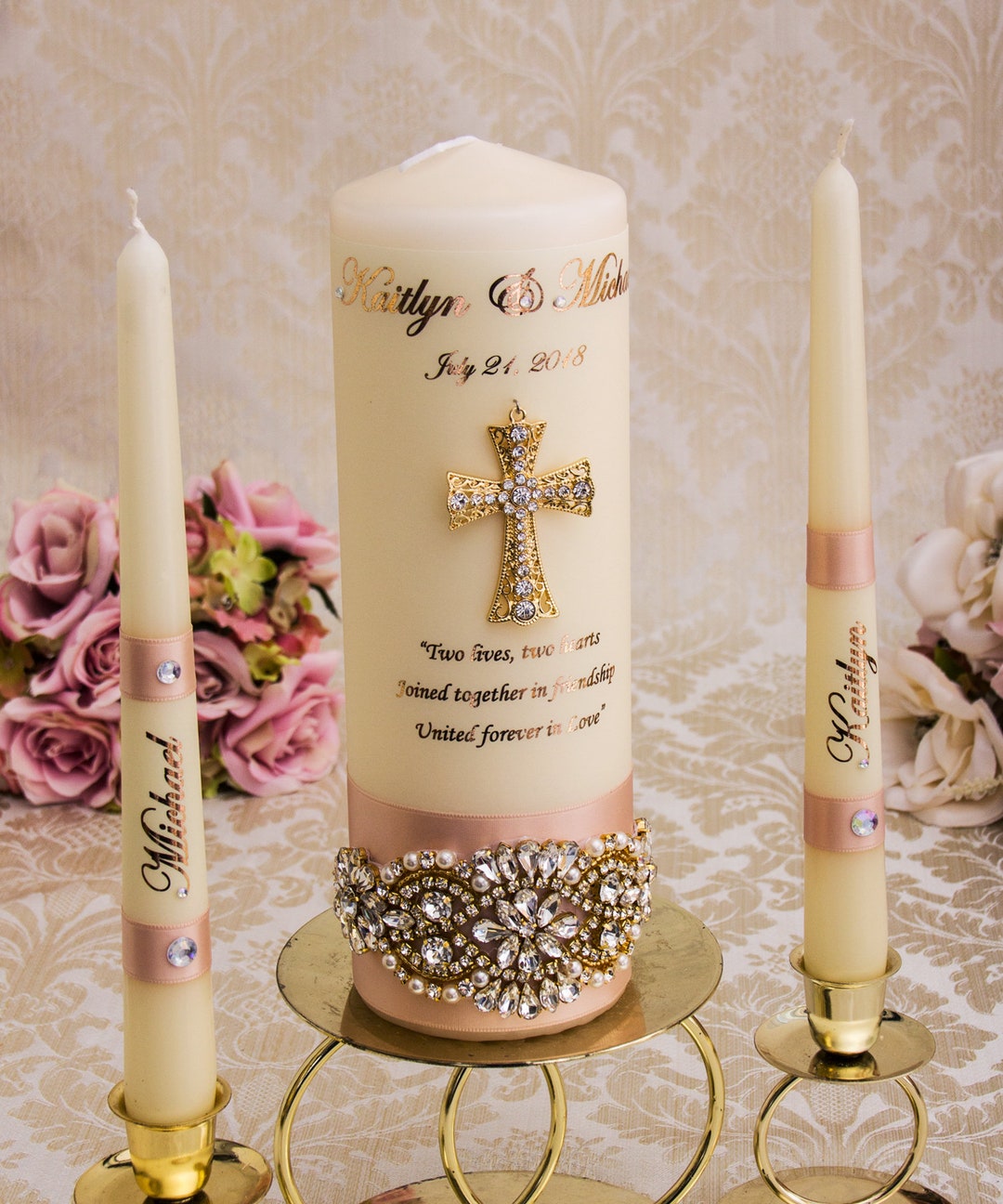 Gold Unity Candle Set Wedding Unity Candles Gold and Blush Wedding ...