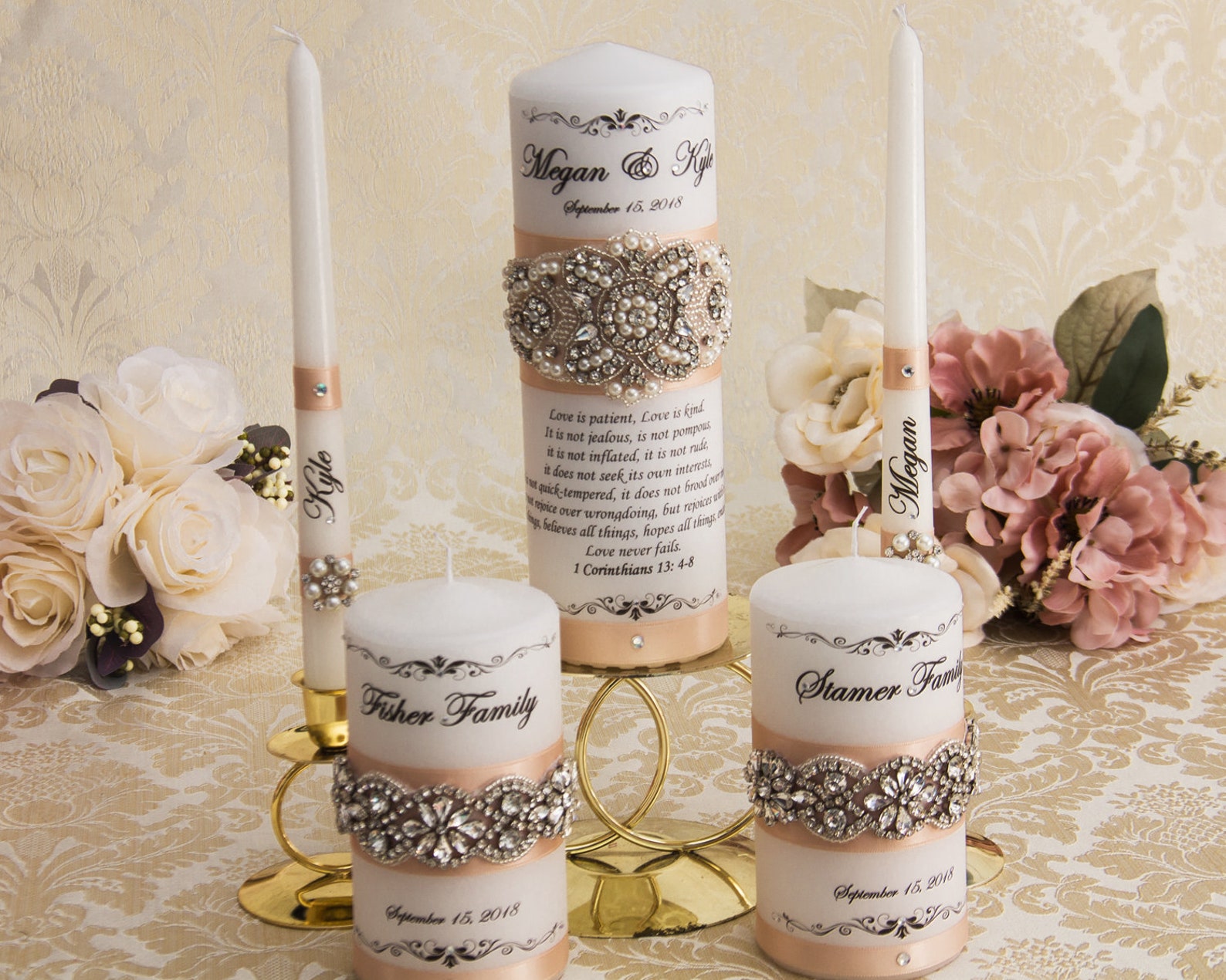 Wedding Unity Candle Set, Family Wedding Candles Set, Blush Unity ...