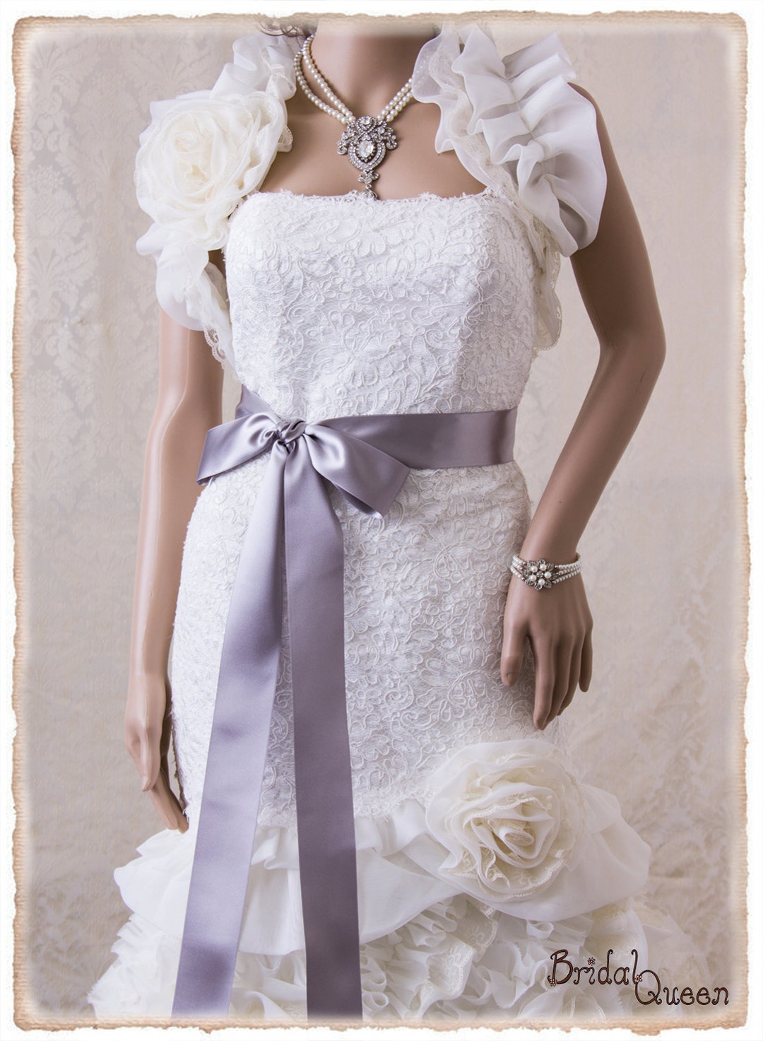 2" Silver Bridal Sash 3 Yards Silver French Deluxe Wedding Sash Belt ...