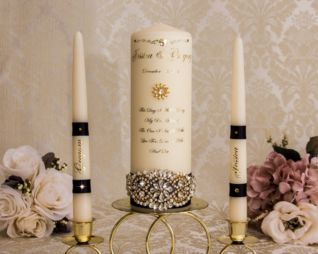 Black and Gold Wedding Unity Candle Set Gold Wedding Unity - Etsy