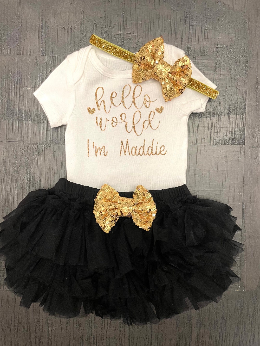 Baby Girl Hello World Outfit, Baby Girl Personalized Outfit, Girl ...