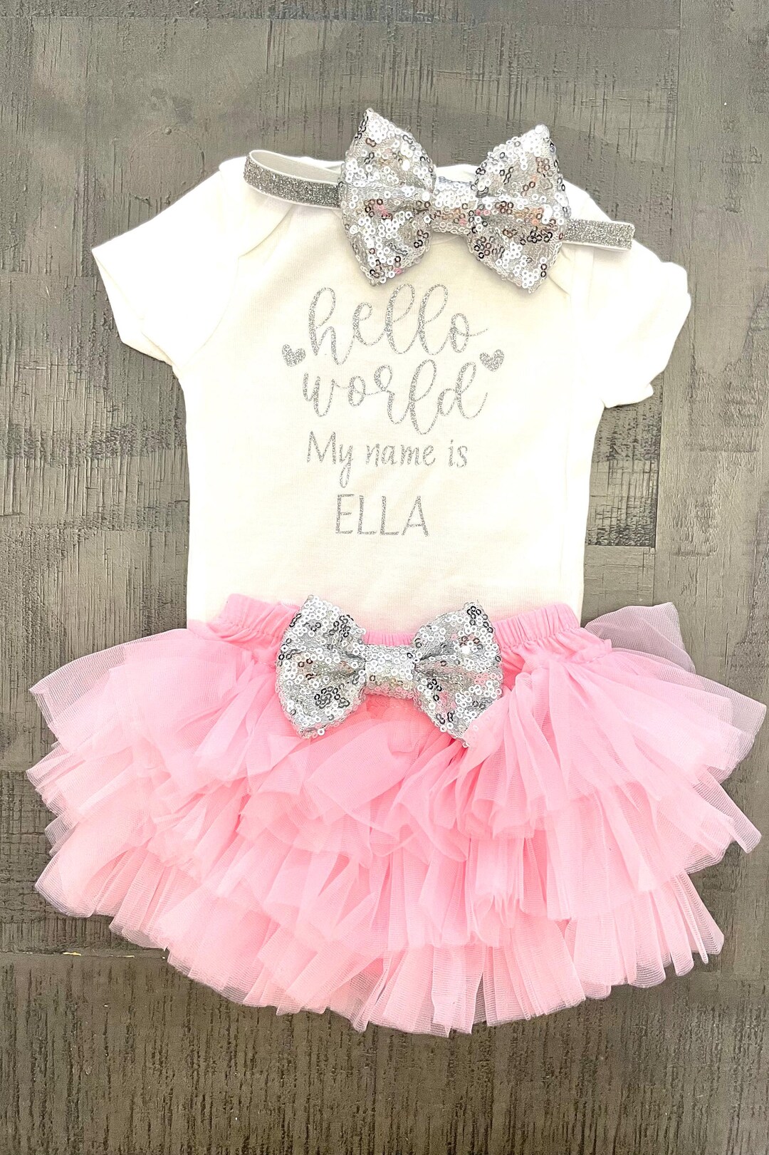 Baby Girl Hello World Outfit, Baby Girl Personalized Outfit, Girl ...