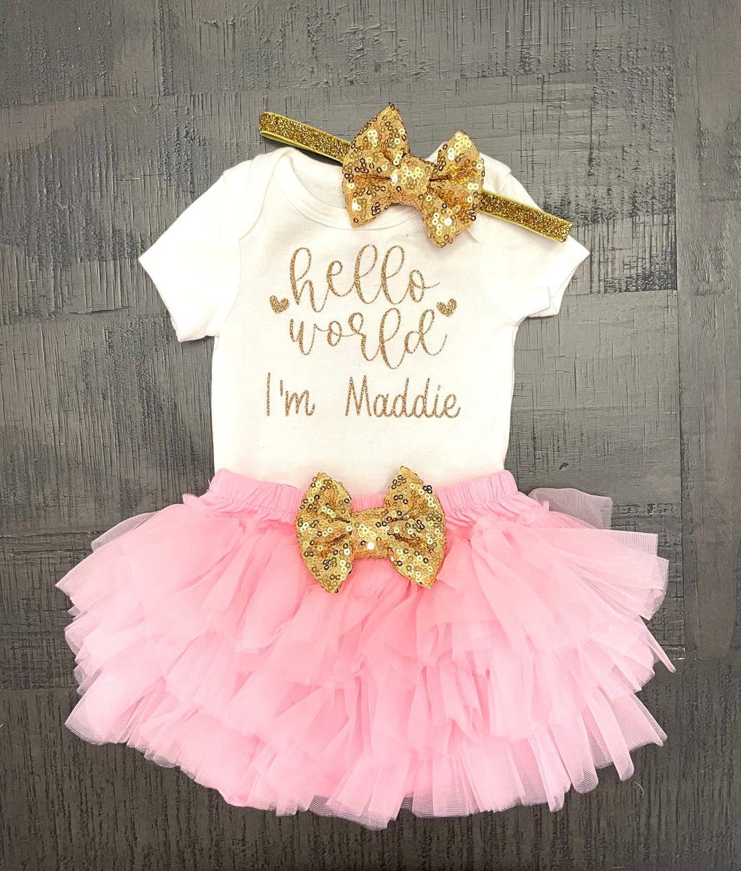 Baby Girl Hello World Outfit, Baby Girl Personalized Outfit, Girl ...