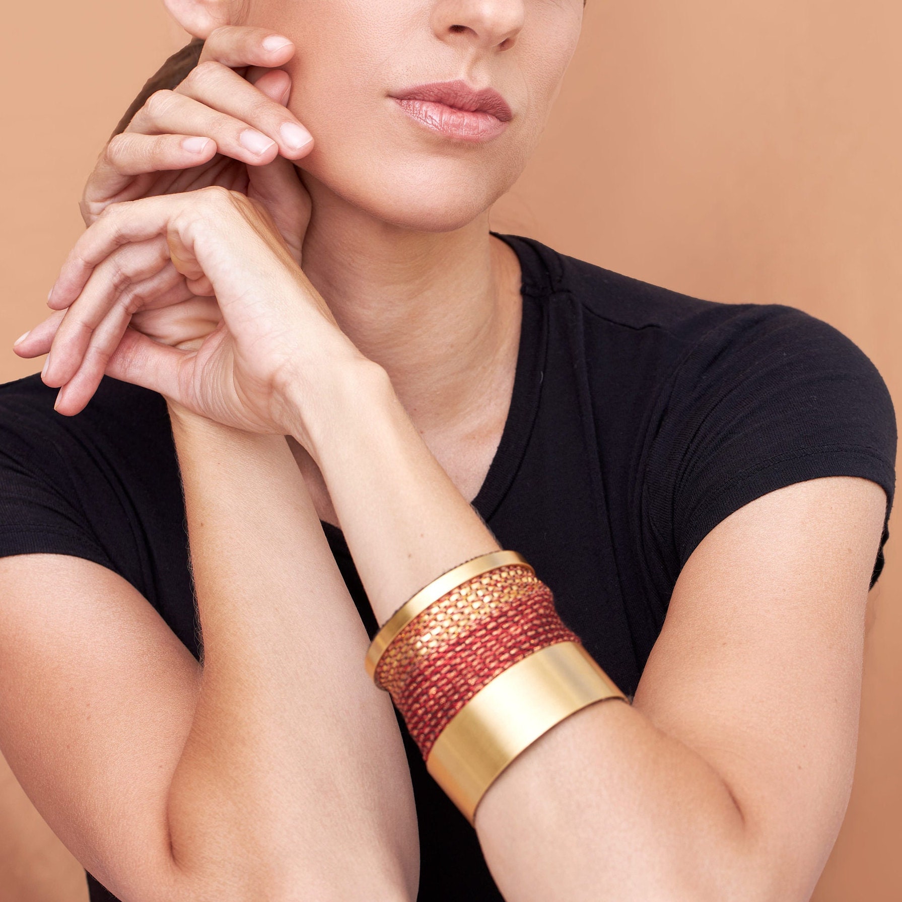 Thick Gold Cuff Bracelet, Wide Gold Bangle Bracelet, Large Bracelet, Gold Arm Cuff, Open Bangle ...