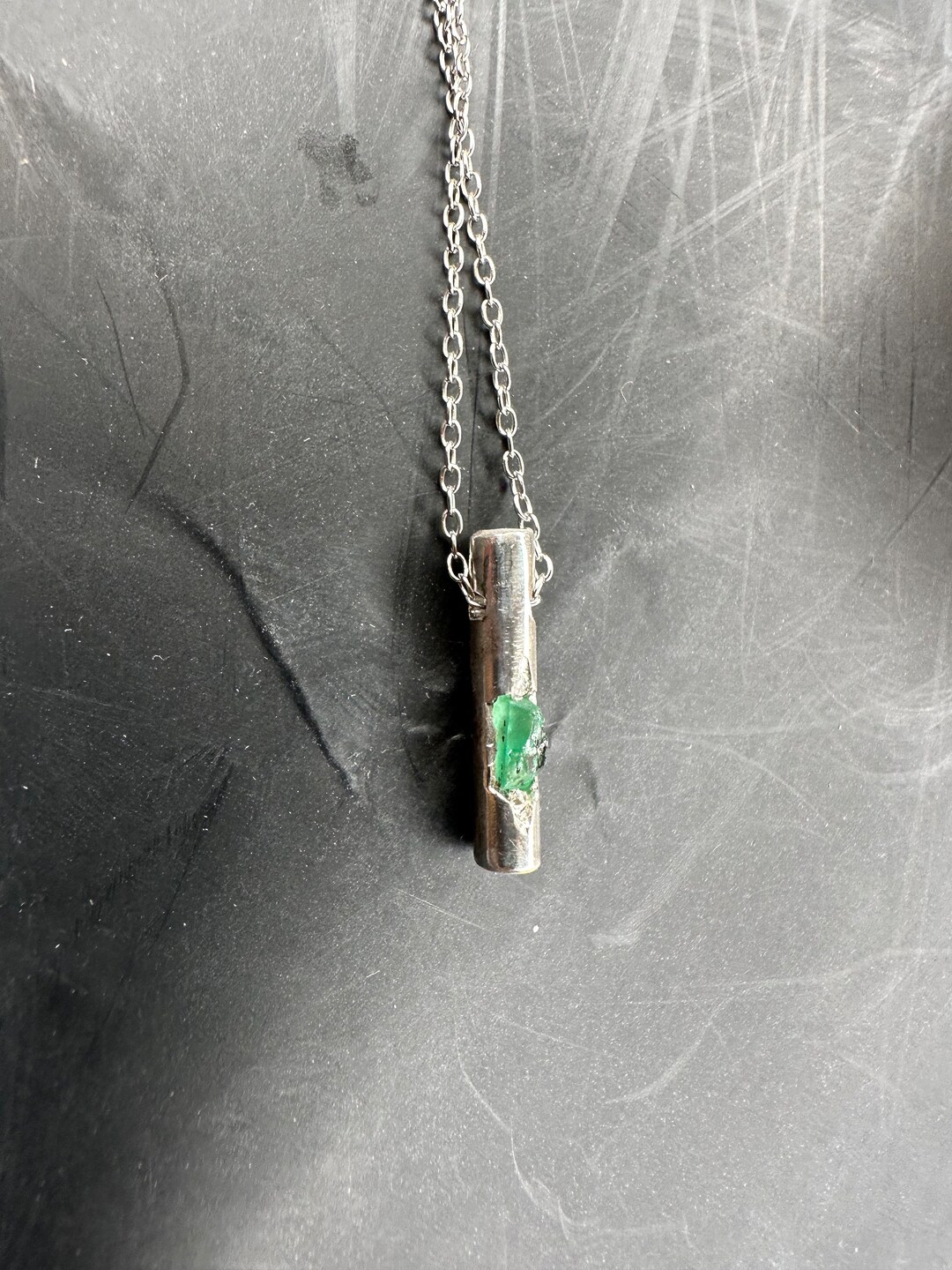 Men's Pendant With Natural Emerald Pendant - 925 Sterling Silver Round ...