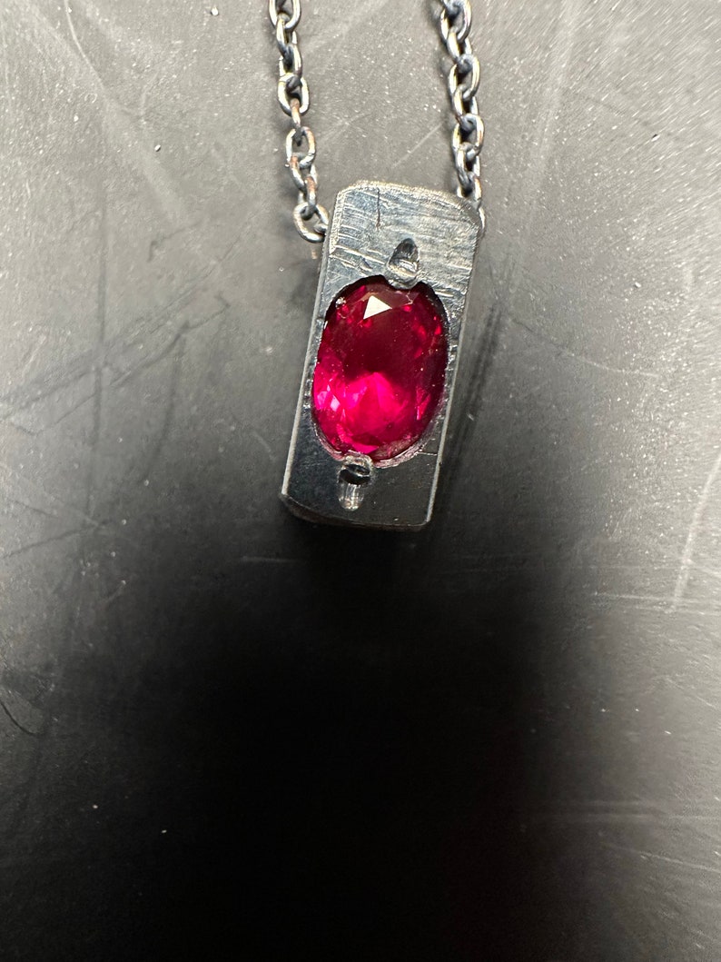 Men's Ruby Gemstone Necklace Pendant, Oxidized 925 Silver Square Bar ...