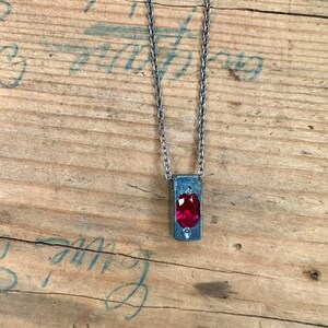 Men's Ruby Gemstone Necklace Pendant, Oxidized 925 Silver Square Bar ...
