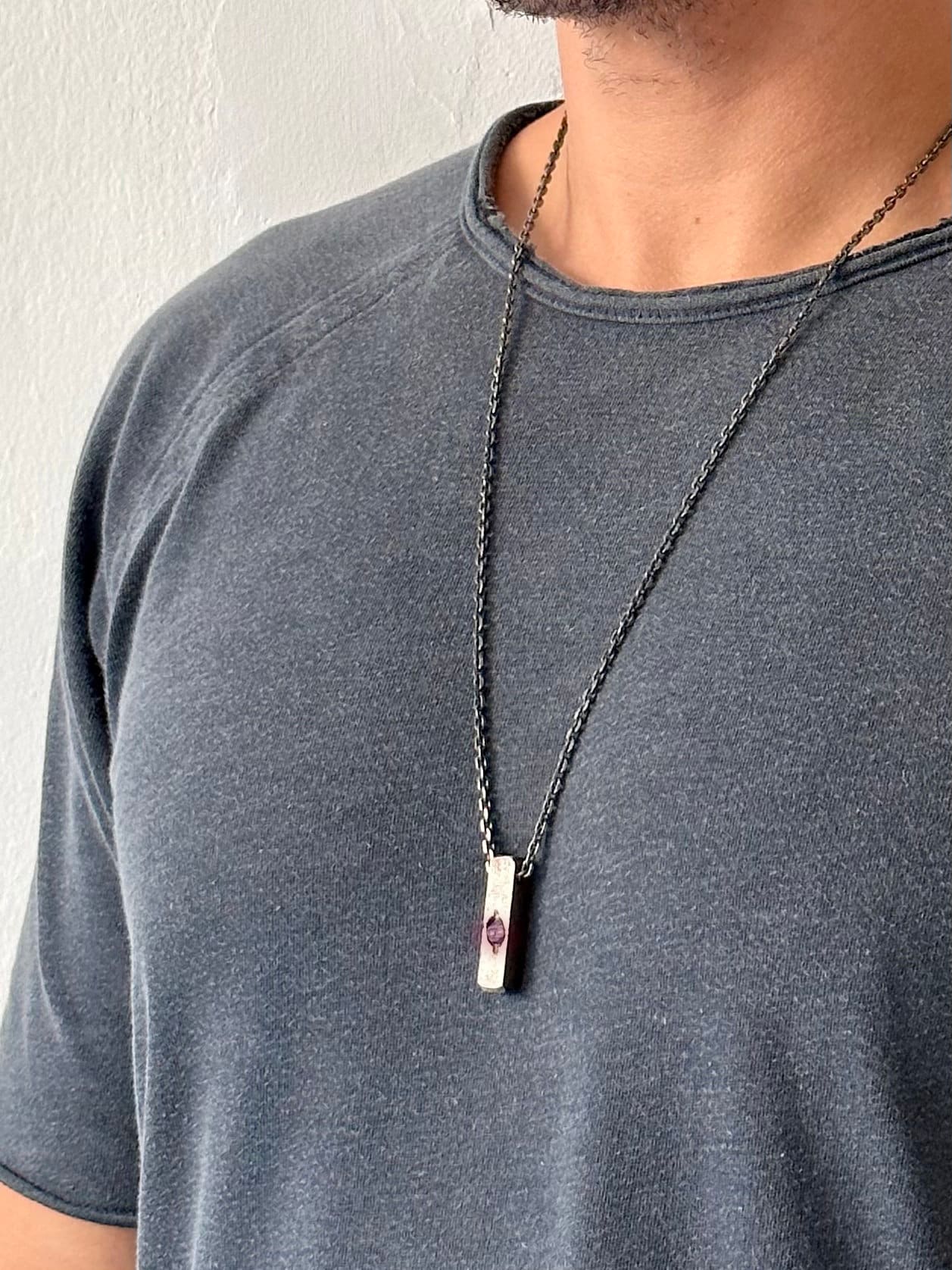 Unique Men's Necklace Raw Ruby Bar Pendant Sterling - Etsy