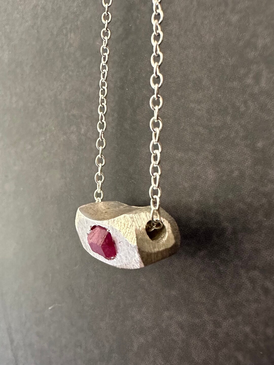 Ruby Necklace for Men, Brutalist Jewelry, Silver Necklace, Pendant ...