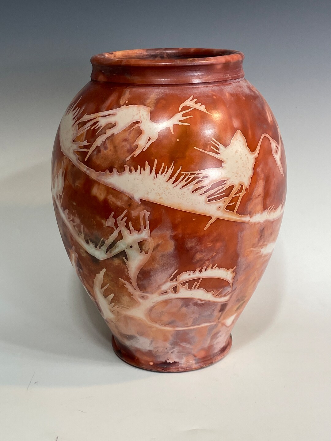 Handmade Pottery Wheel Thrown Raku Saggar Fired Vase 875t X 6625 W Rollins Etsy 