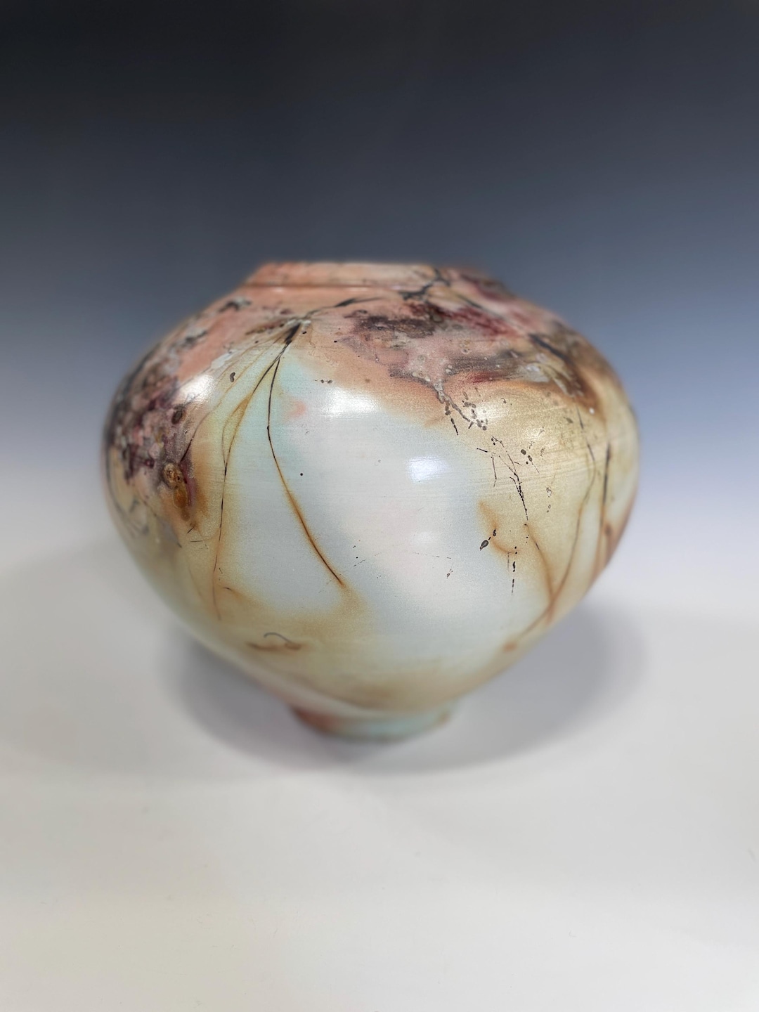 Handmade Pottery, Wheel Thrown Raku, Saggar Fired Vase. 6.5"t X 7.25"w ...