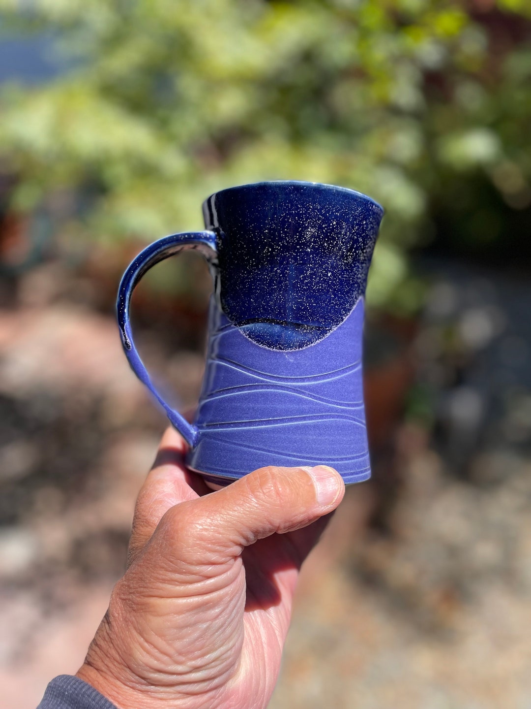 Pottery. Handmade Coffee Mug/cup Emily's Purple With Blue Drip Glaze ...