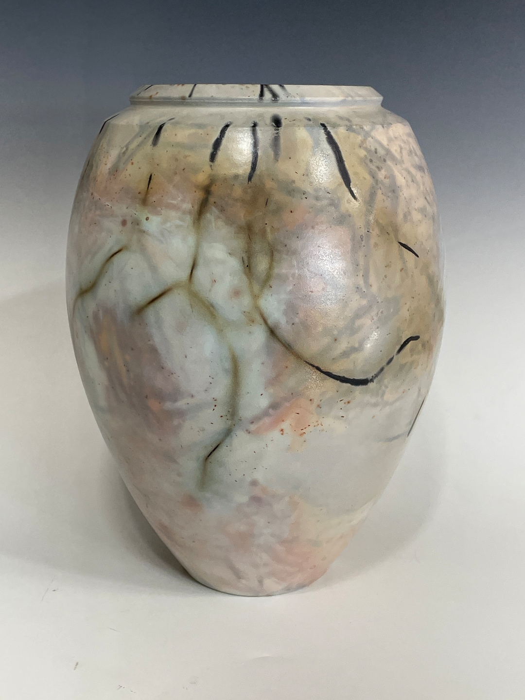 Handmade Pottery, Wheel Thrown Raku, Saggar Fired Vase . 9.8t X 7.5 W ...