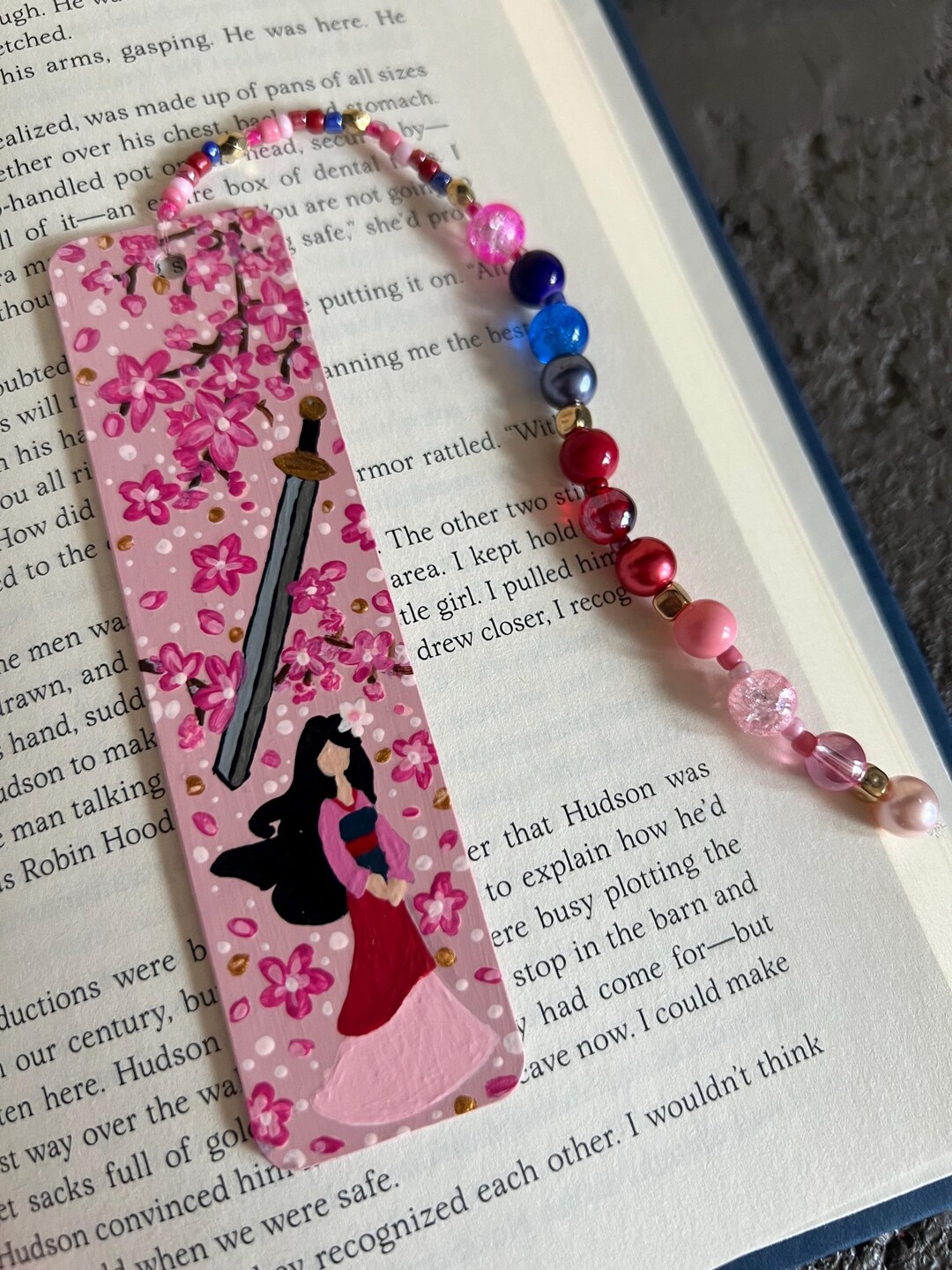 Hand-painted Mulan Cherry Blossom Bookmark | Beaded Bookmark – Unique ...