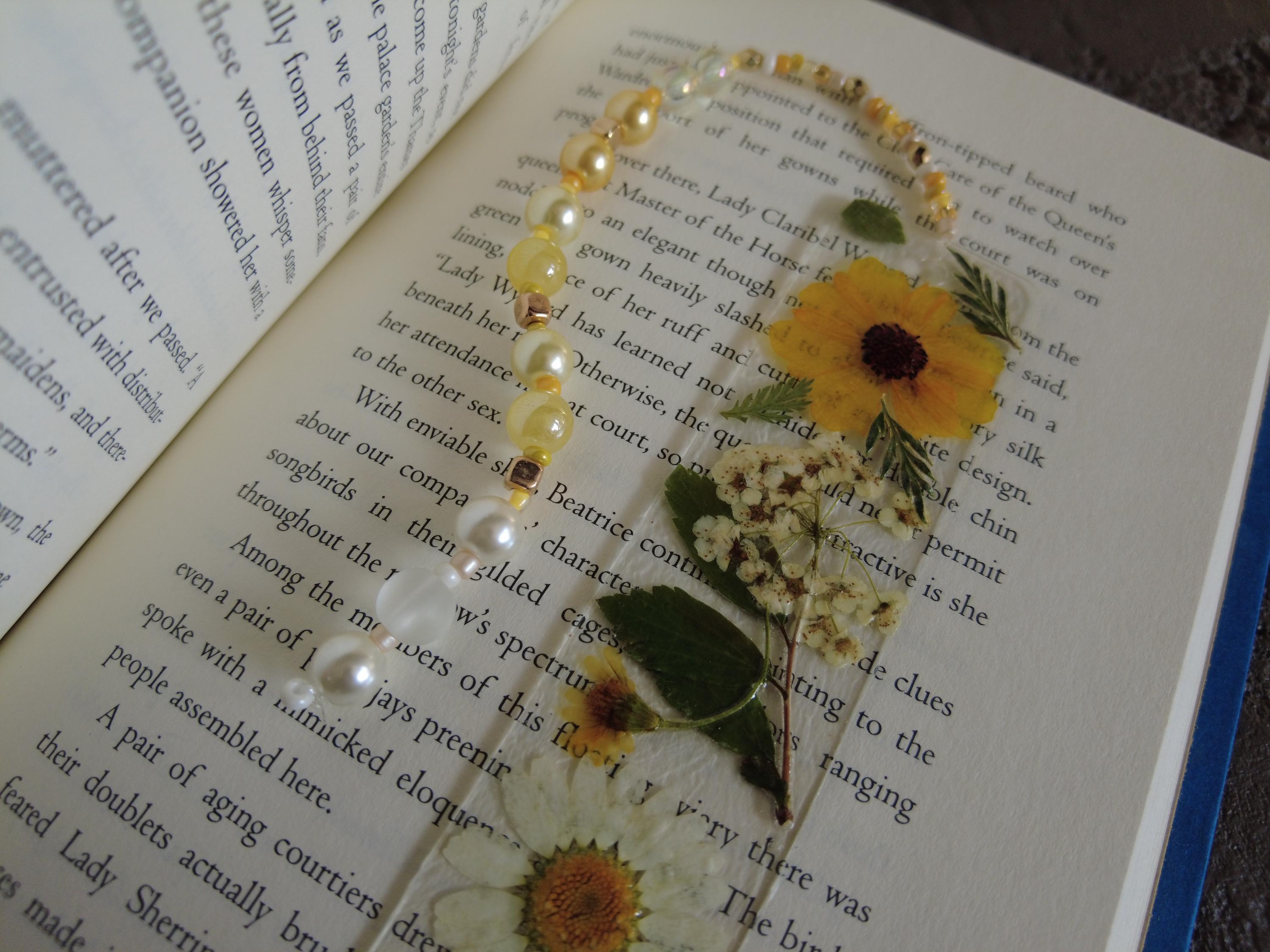Yellow Wildflower Bookmark – Beaded, Pressed Flower, Nature Lover Gift ...