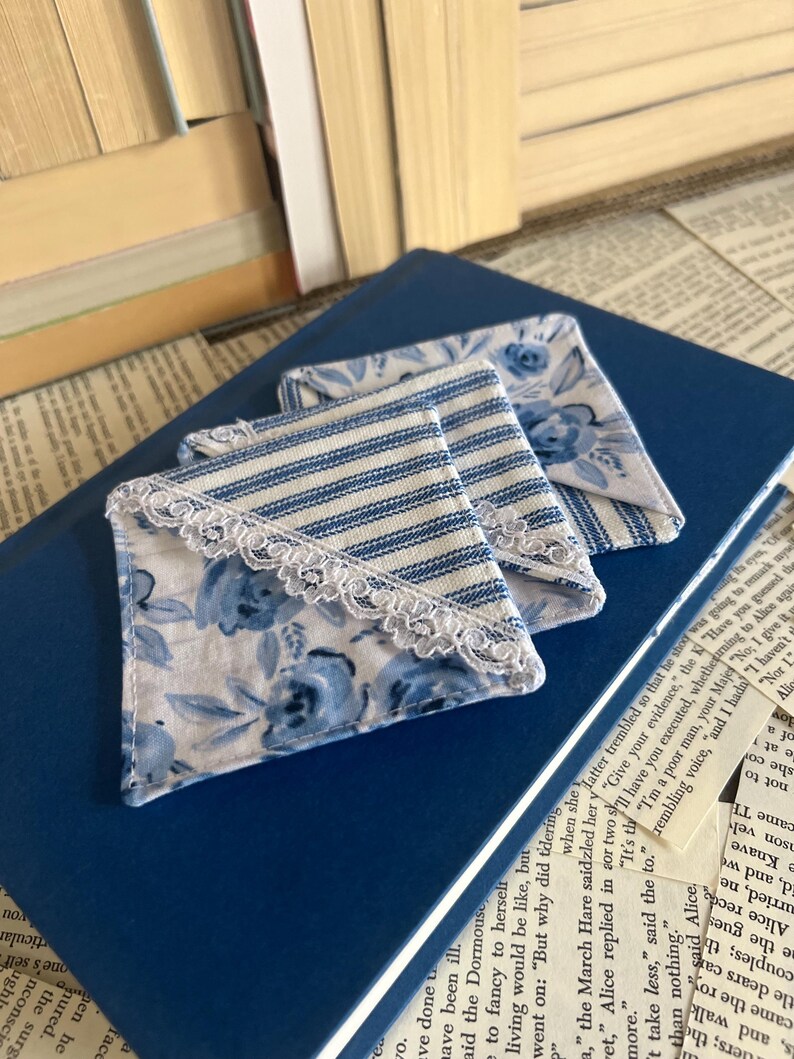 Set of 2 Corner Bookmarks | Handmade Fabric Bookmarks - Blue Floral ...