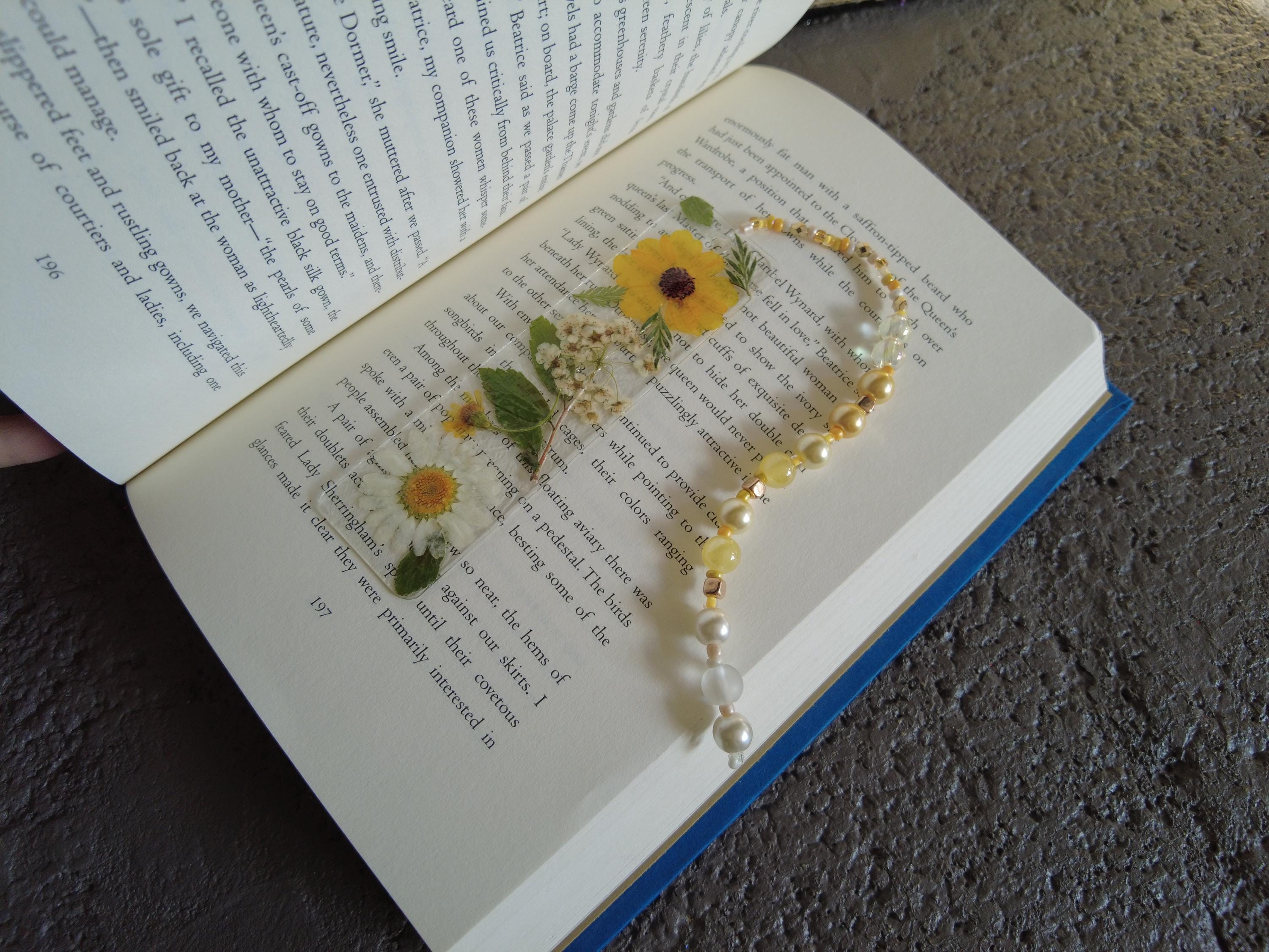 Yellow Wildflower Bookmark – Beaded, Pressed Flower, Nature Lover Gift ...