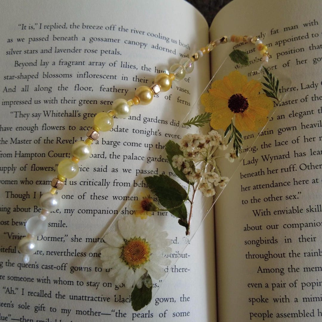 Yellow Wildflower Bookmark – Beaded, Pressed Flower, Nature Lover Gift ...