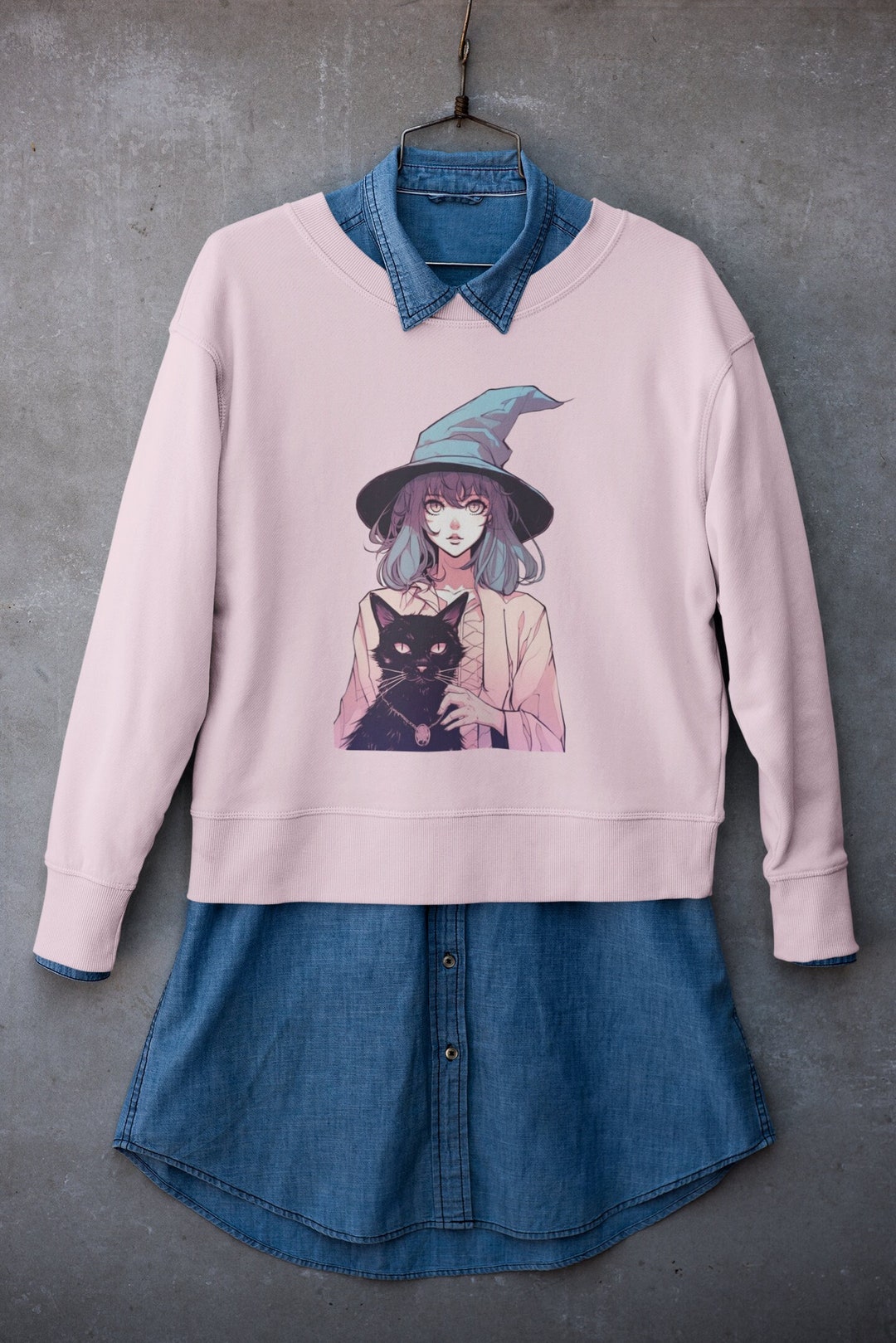 Cute Anime Witch and Her Cat Sweater, Cozy Unisex Witchy Sweater Gift ...